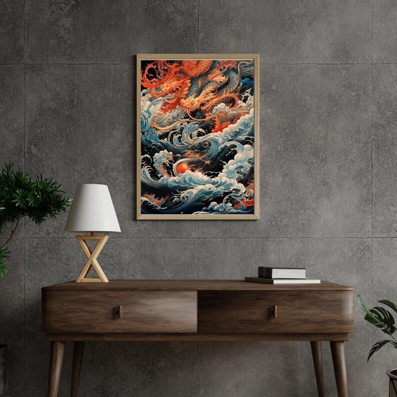 Dynamic Japanese Dragon Tattoo Art - Traditional Waves and Fiery ...