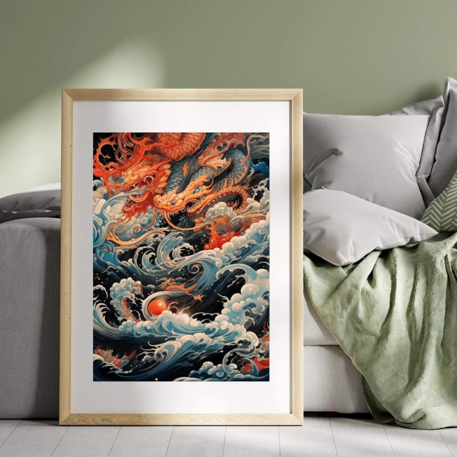 Dynamic Japanese Dragon Tattoo Art - Traditional Waves and Fiery ...