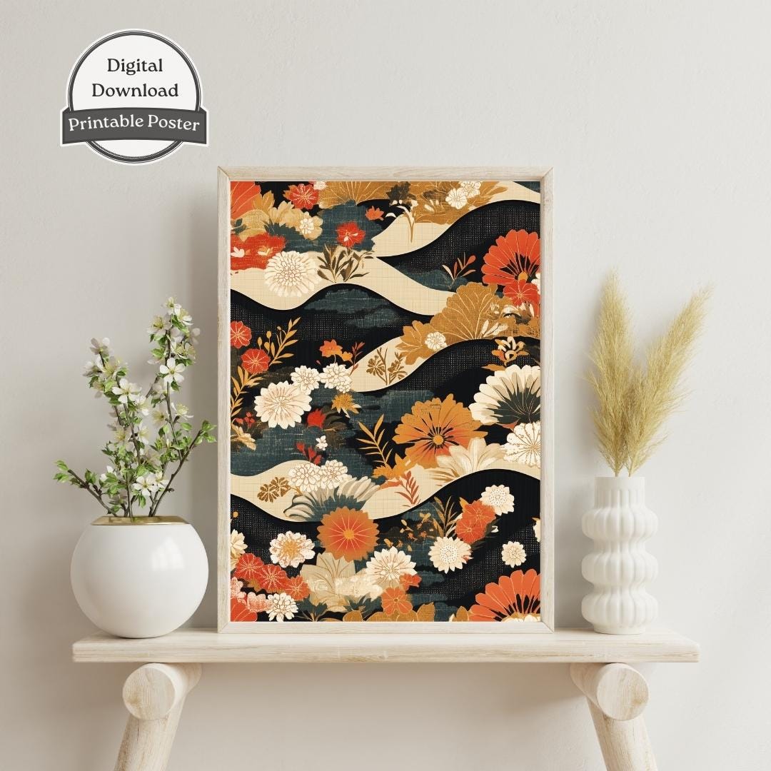 Japanese Pattern Wall Art - Sakura Embroidery Pattern Print | Japandi ...