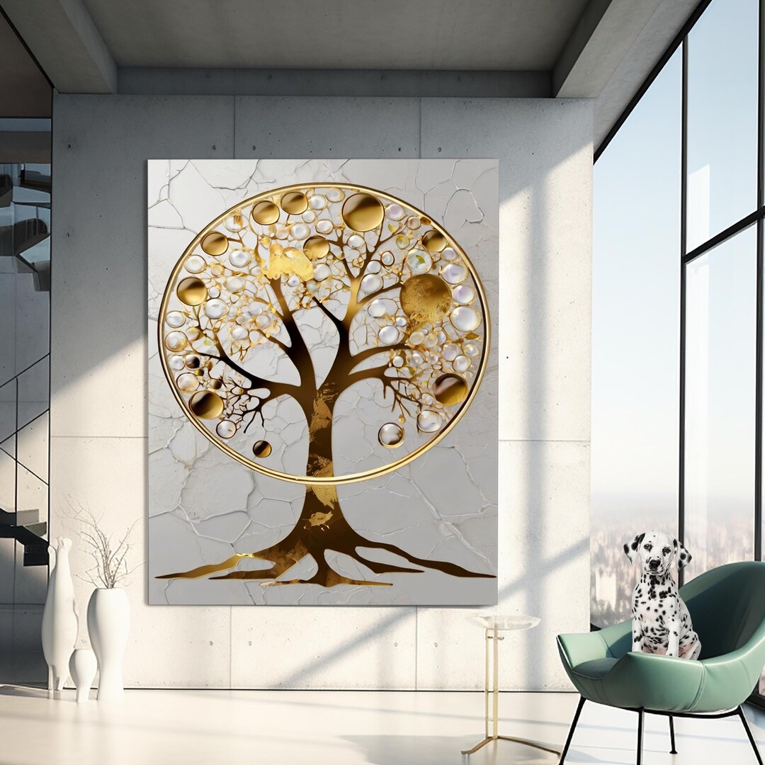 Gold Tree Glass, Gold Glass Wall Art, Tempered Glass Wall Art, Floral ...