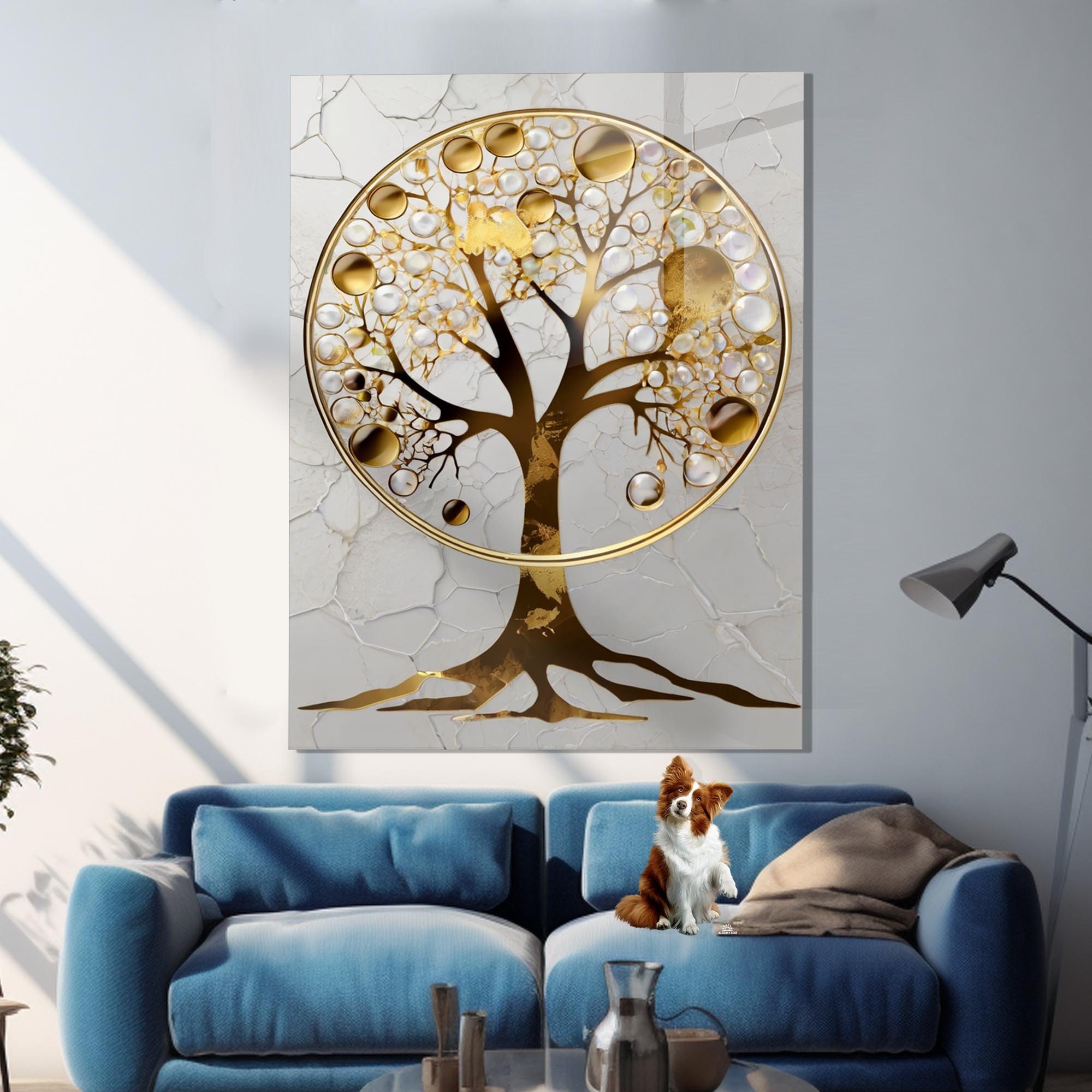 Gold Tree Glass, Gold Glass Wall Art, Tempered Glass Wall Art, Floral ...