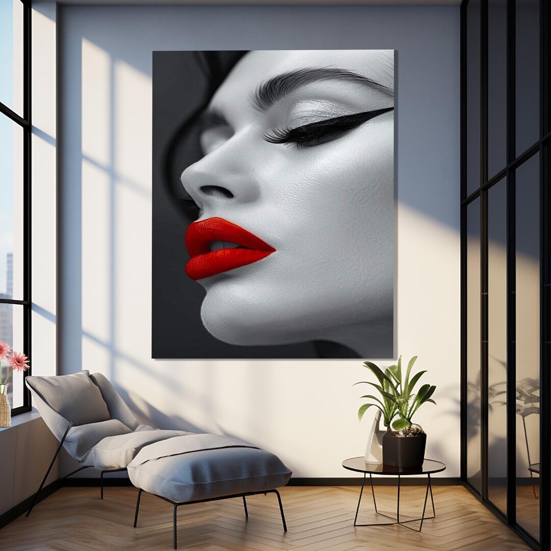 Girl Wall Decor, Red Lip Wall Decor, Tempered Glass Wall Art, Floral ...