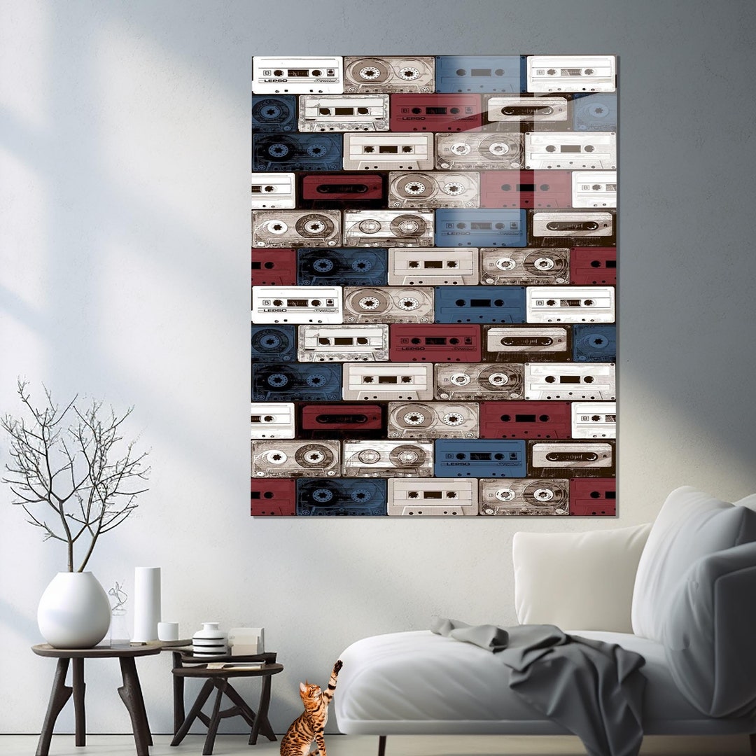Cassette Tape Decor, Music Room Decor, Tempered Glass Wall, Vintage ...