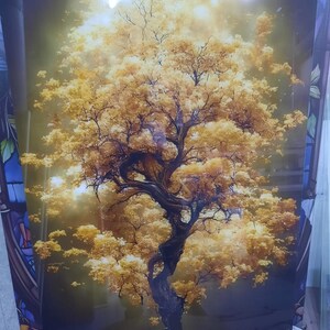 Life of Tree, Gold Tree Wall Decor, Tempered Glass Wall Art, Floral ...