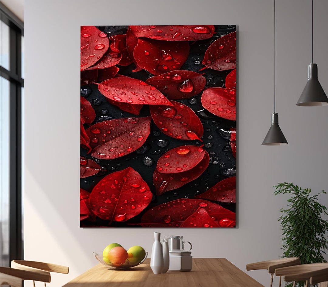 Leaves Wall Decor, Red Wall Decor, Tempered Glass Wall Art, Floral ...
