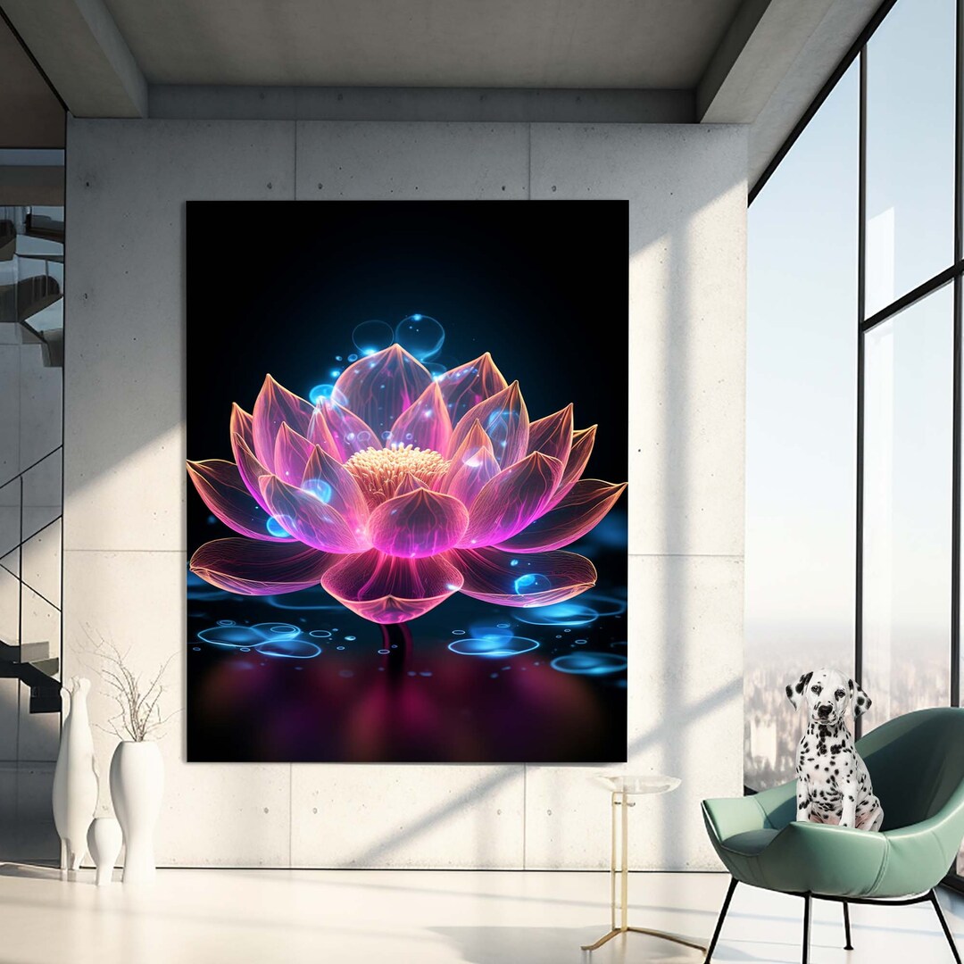 Neon Lotus Flower, Neon Wall Decor, Tempered Glass Wall Art, Floral ...