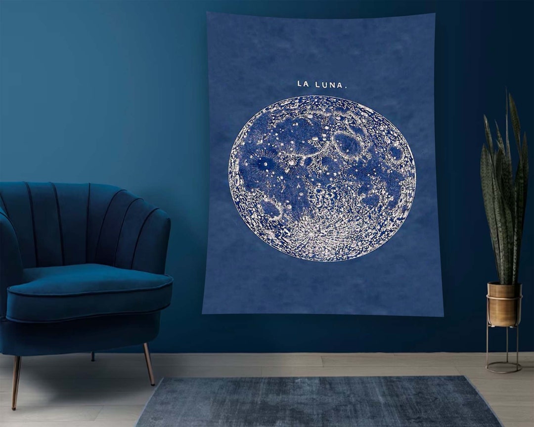 Moon Tapestry, Blue Tapestry, Salon Tapestry, Modern Tapestry, Luxury ...
