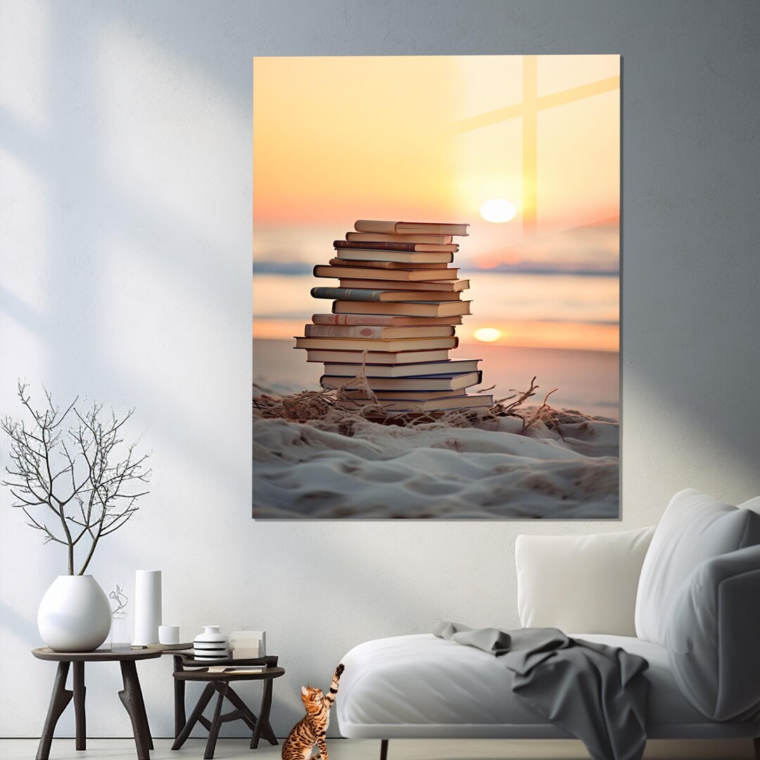 Book Tempered Glass, Book Lover Decor, Tempered Glass Wall Art, Floral ...