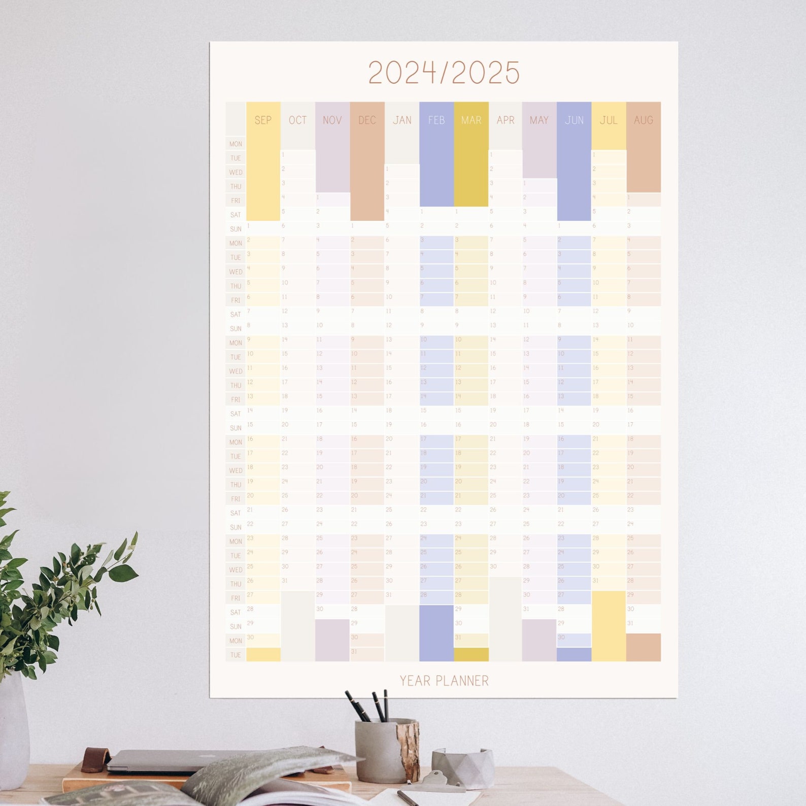 Big Vertical Wall Calendar 2024-2025 Academic Planner for September to ...