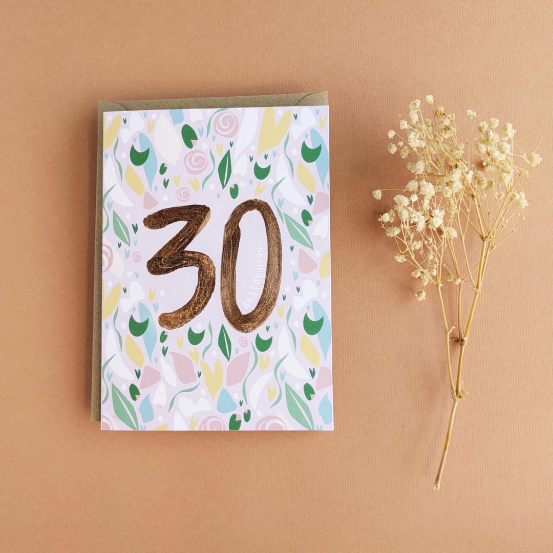 Pretty 30th Birthday Card for Her With Copper Foil Detail, Handmade ...