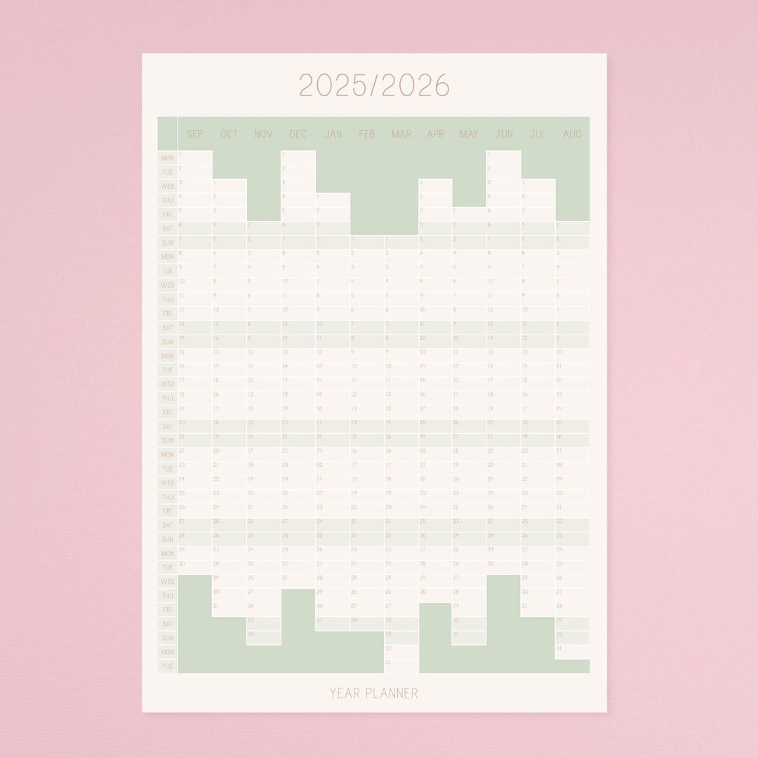 Extra Large Vertical Green Wall Calendar 2025 2026 Year to View ...