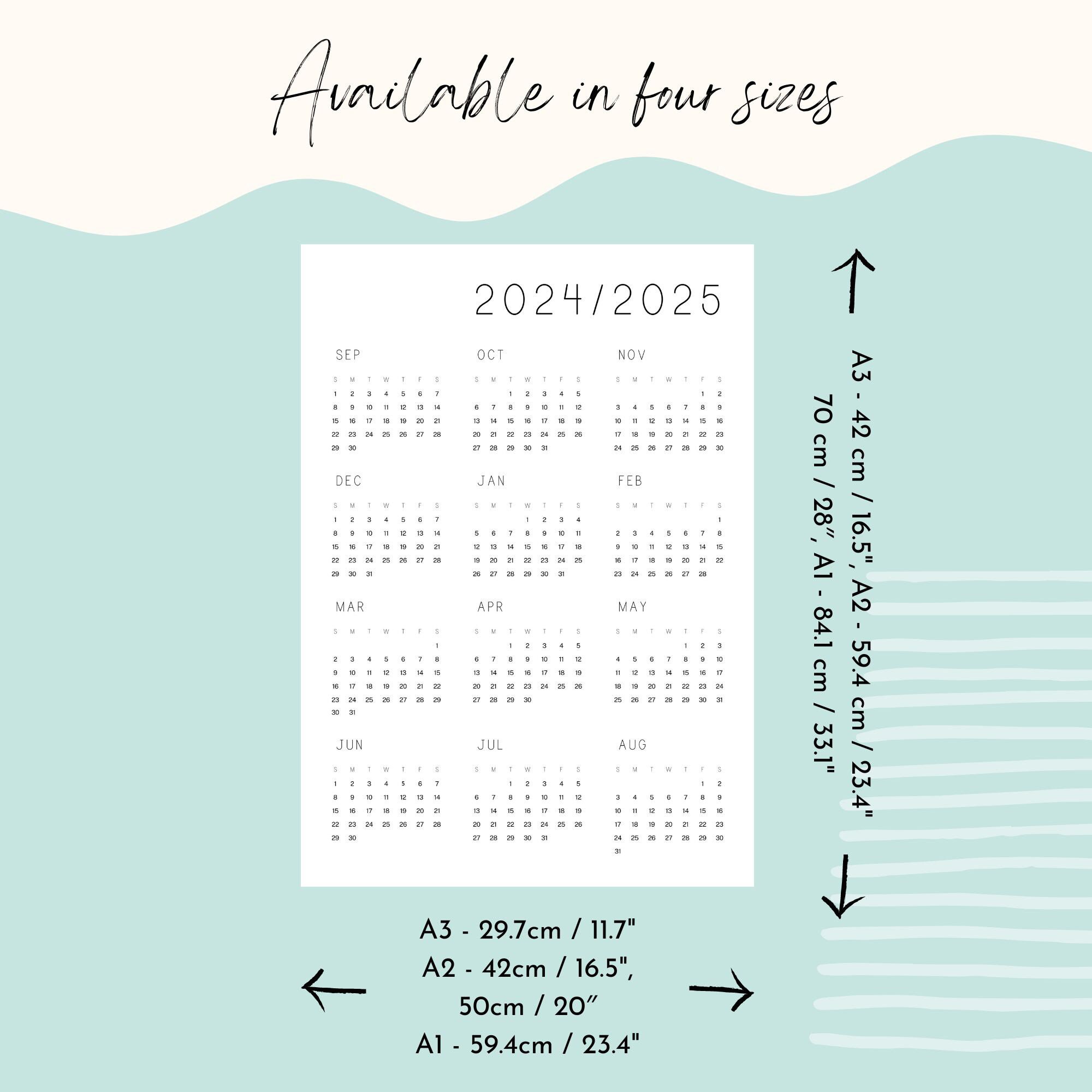 Minimalist Academic Calendar on One Page 2024-2025 Year at a Glance ...