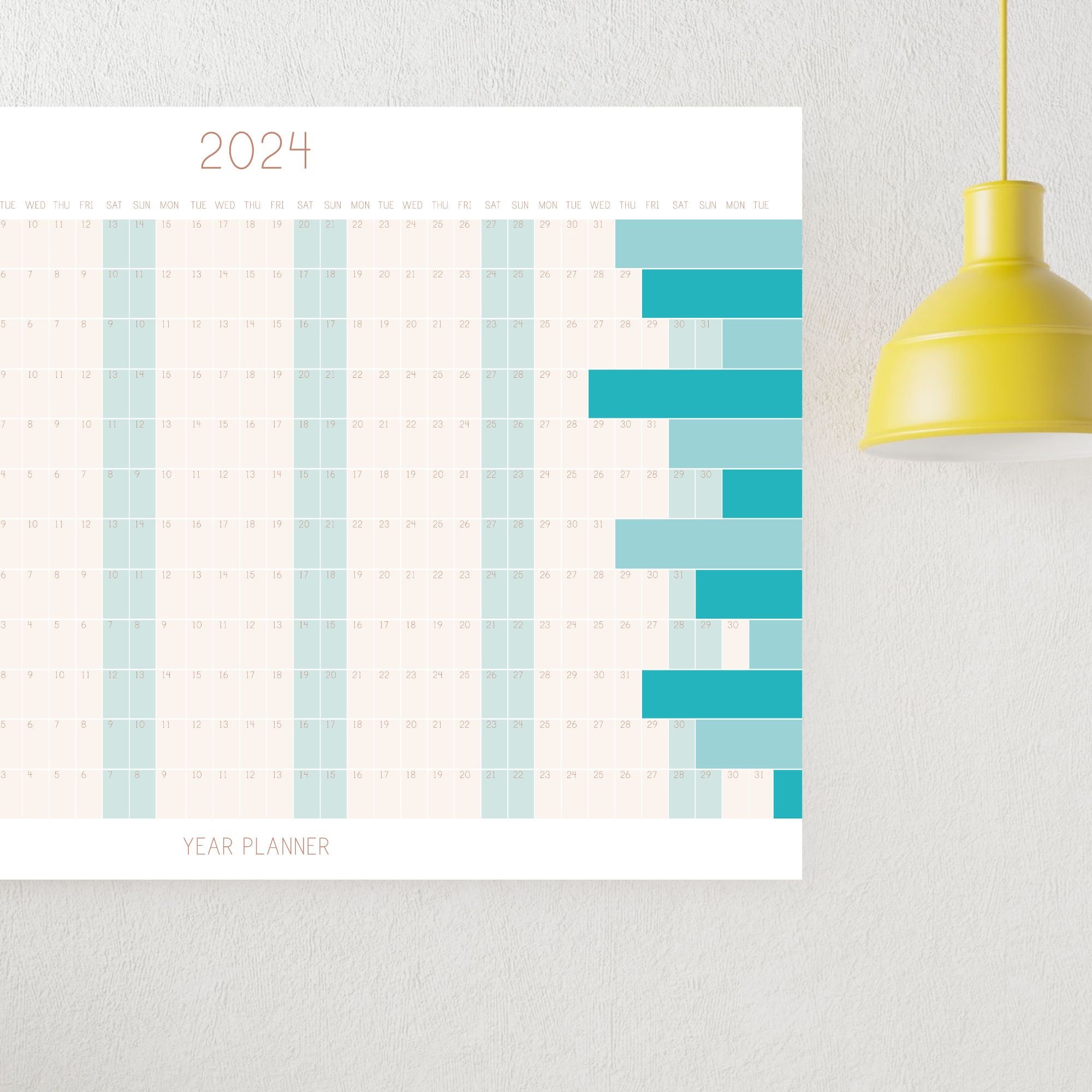 Big 2024 Calendar Teal, Large Wall Planner for 2024 Year at a Glance 12 ...