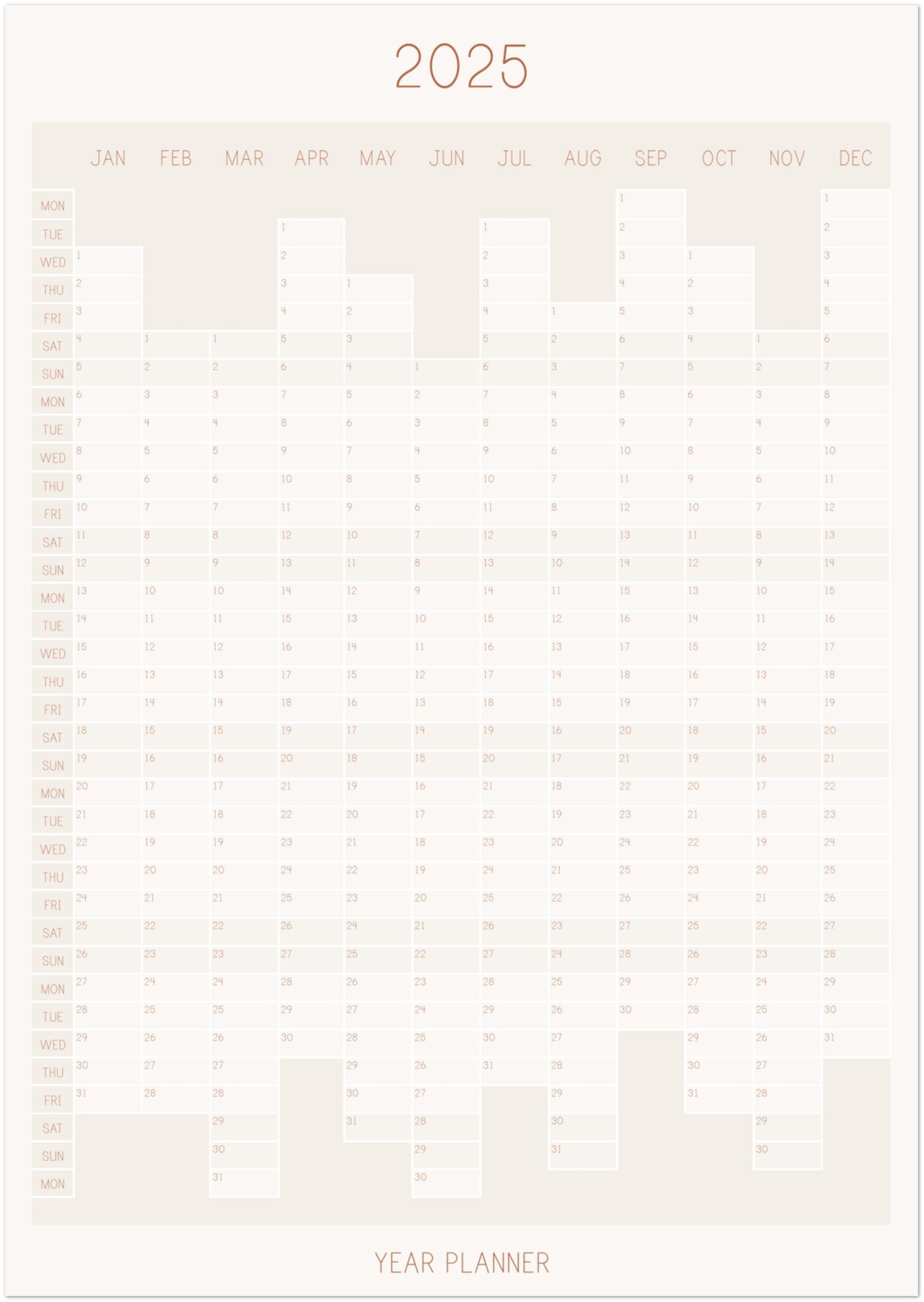 2025 Large Wall Calendar Vertical, Minimalist Design, Giant Year ...