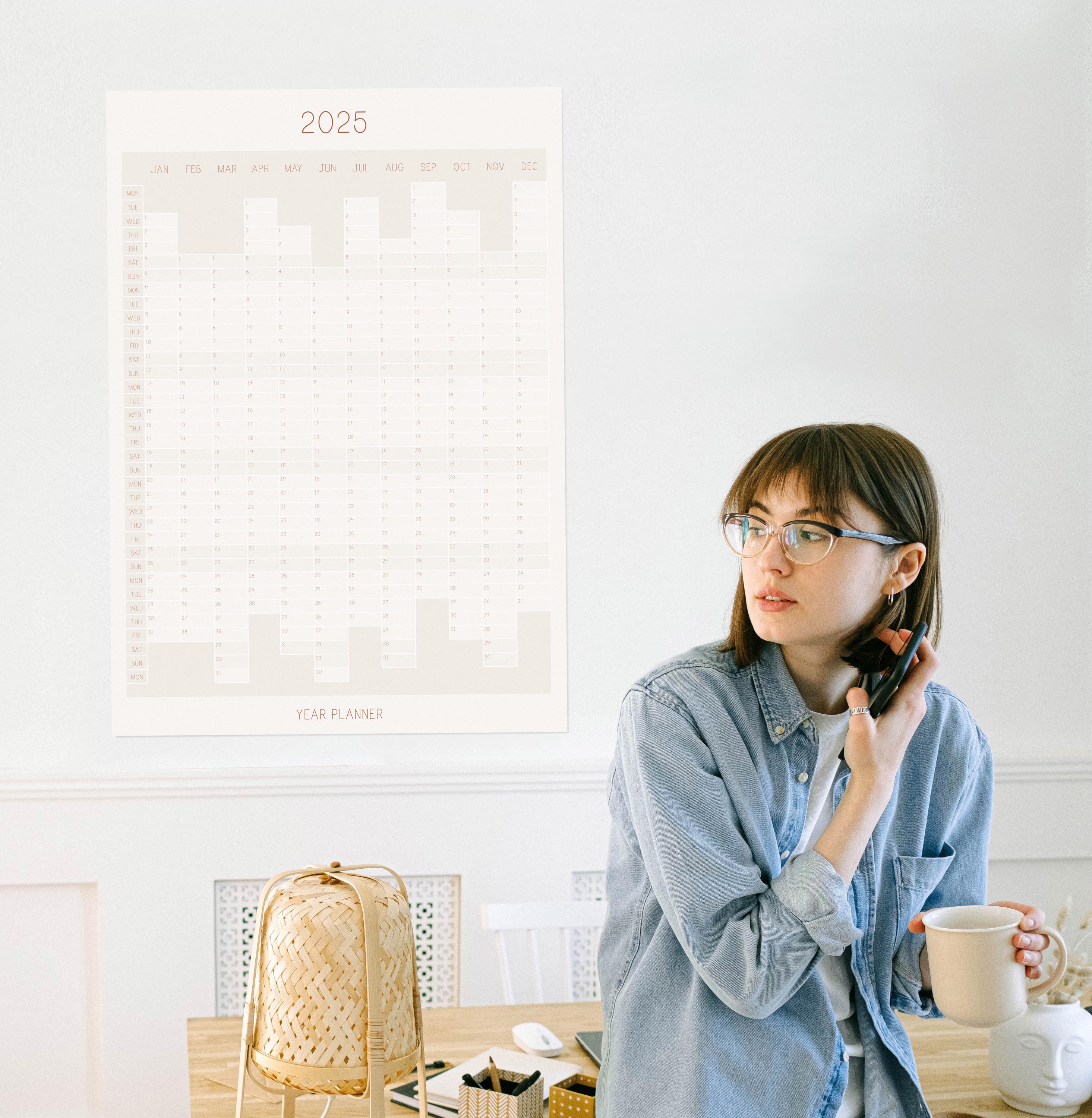2025 Large Wall Calendar Vertical, Minimalist Design, Giant Year ...