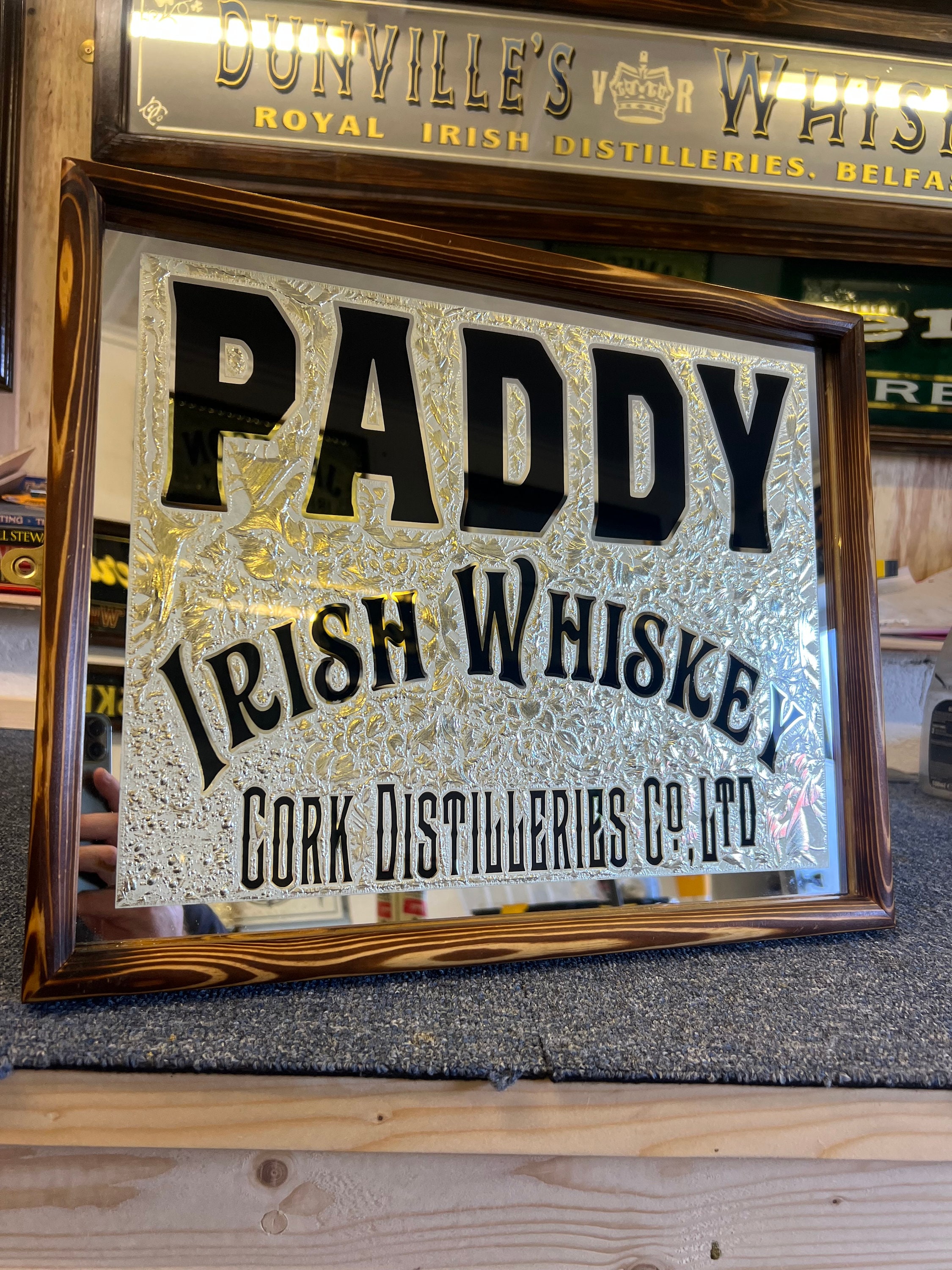 Paddy Irish Whiskey Glue Chipped , Reverse Painted Pub Mirror Sign. - Etsy