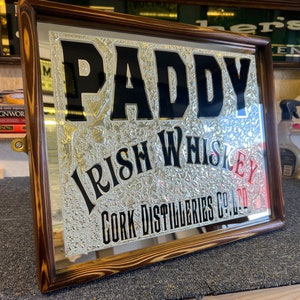 Paddy Irish Whiskey Glue Chipped , Reverse Painted Pub Mirror Sign. - Etsy