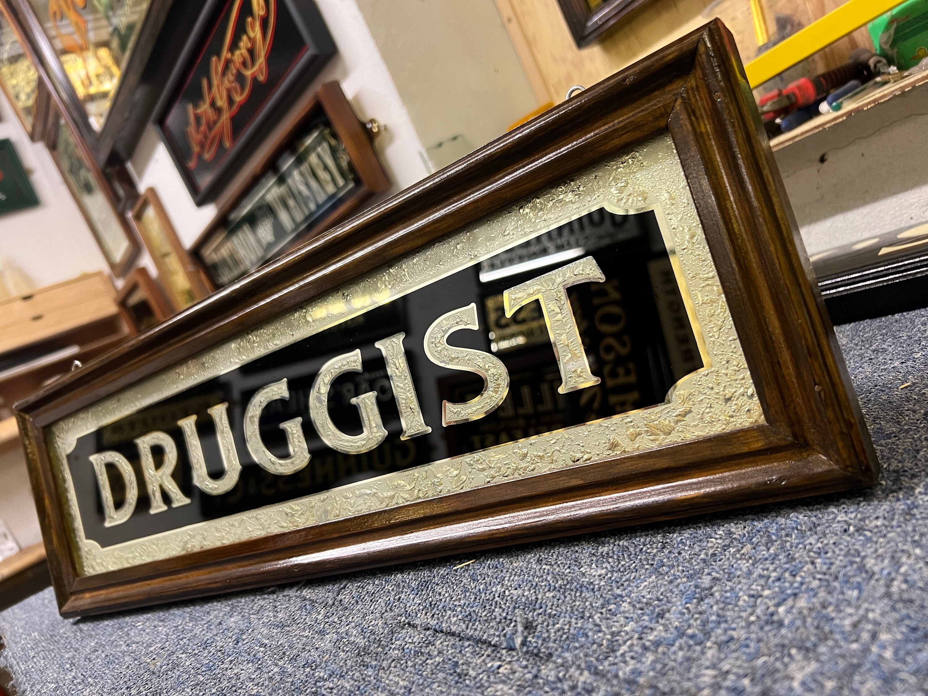 Vintage Style Reverse Painted and Glue Chipped Glass Sign Displaying ...