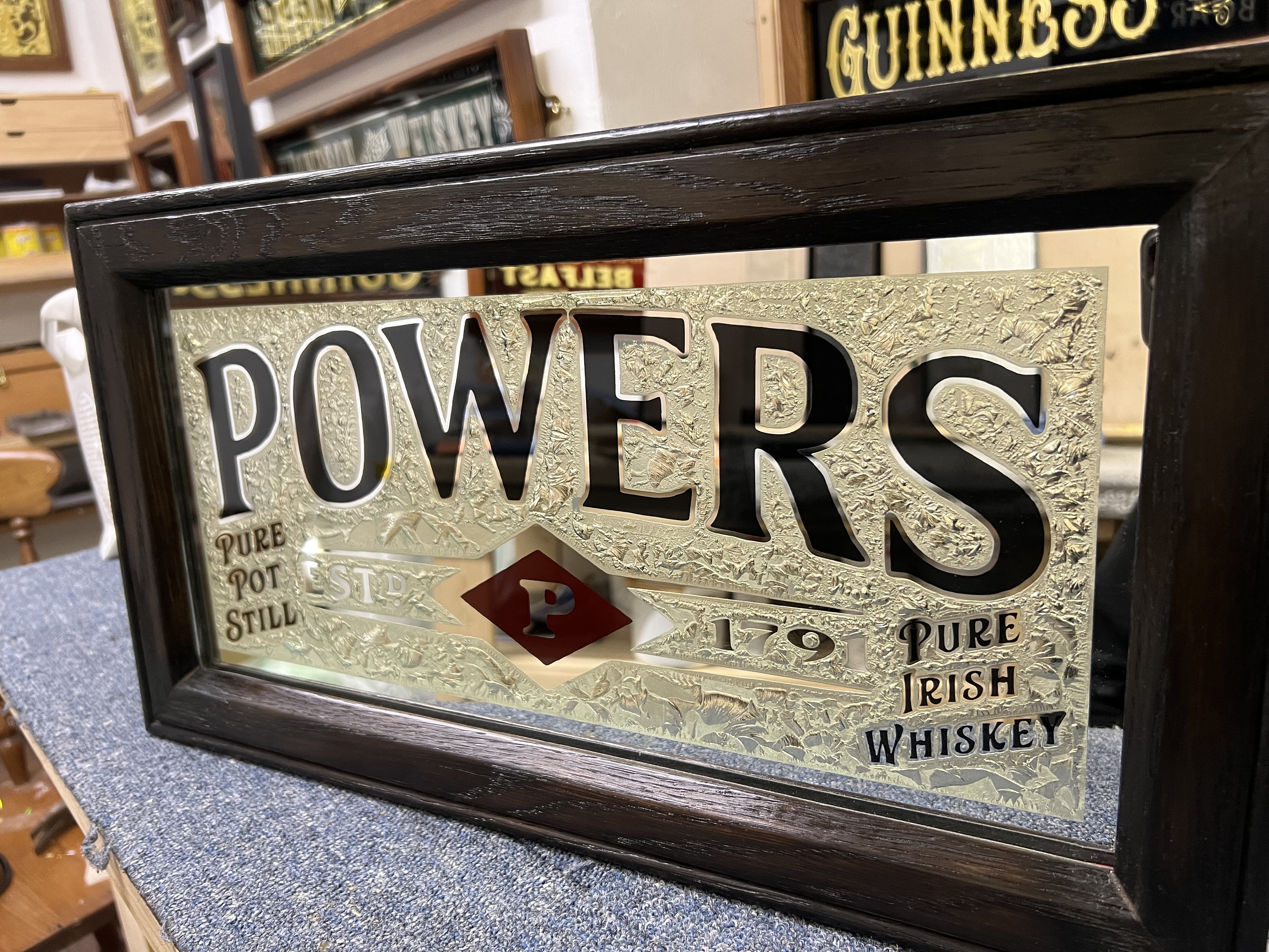 Powers Irish Whiskey , Glue Chipped / Gold Leaf / Bar / Pub / Mancave ...