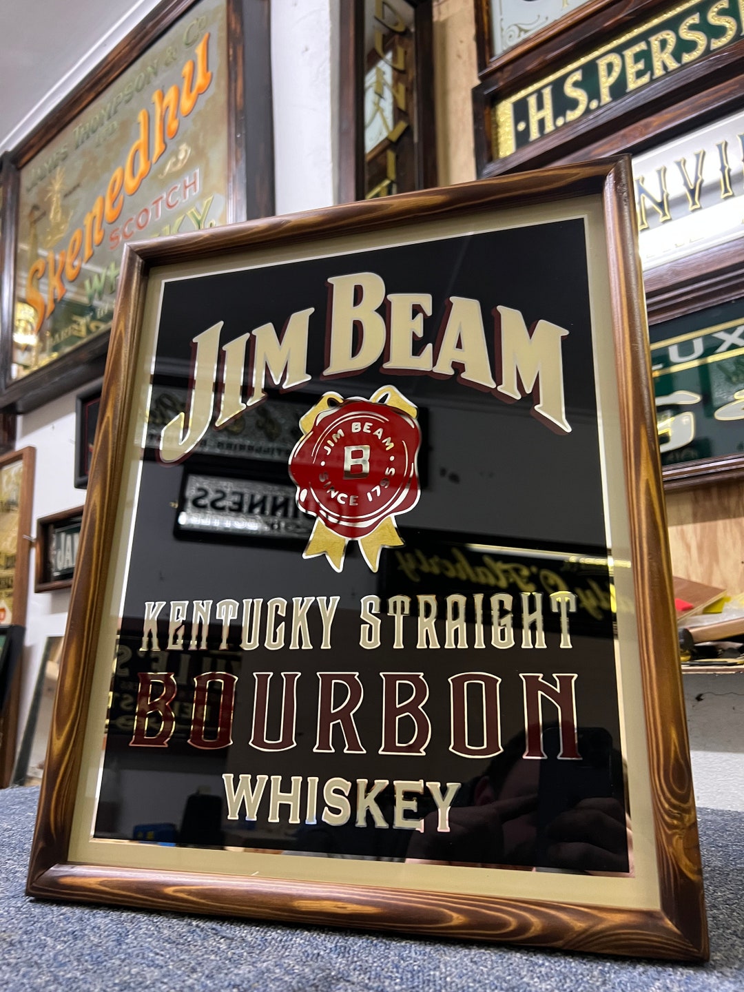 Reverse Painted Bourbon Whiskey Bar Sign, Vintage Style Mancave Decor ...