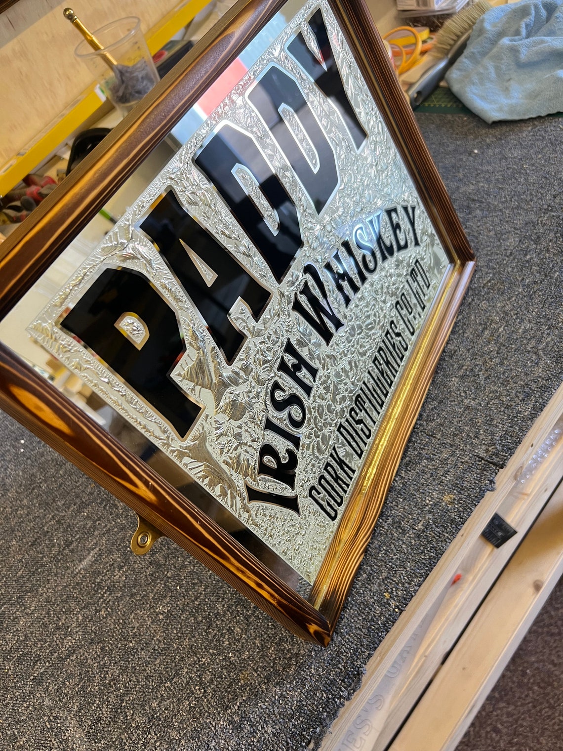 Paddy Irish Whiskey Glue Chipped , Reverse Painted Pub Mirror Sign. - Etsy