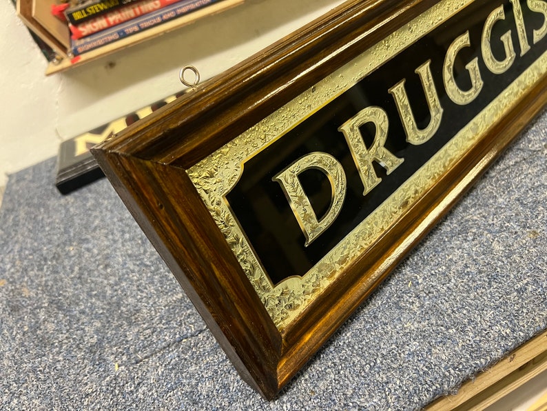 Vintage Style Reverse Painted and Glue Chipped Glass Sign Displaying ...