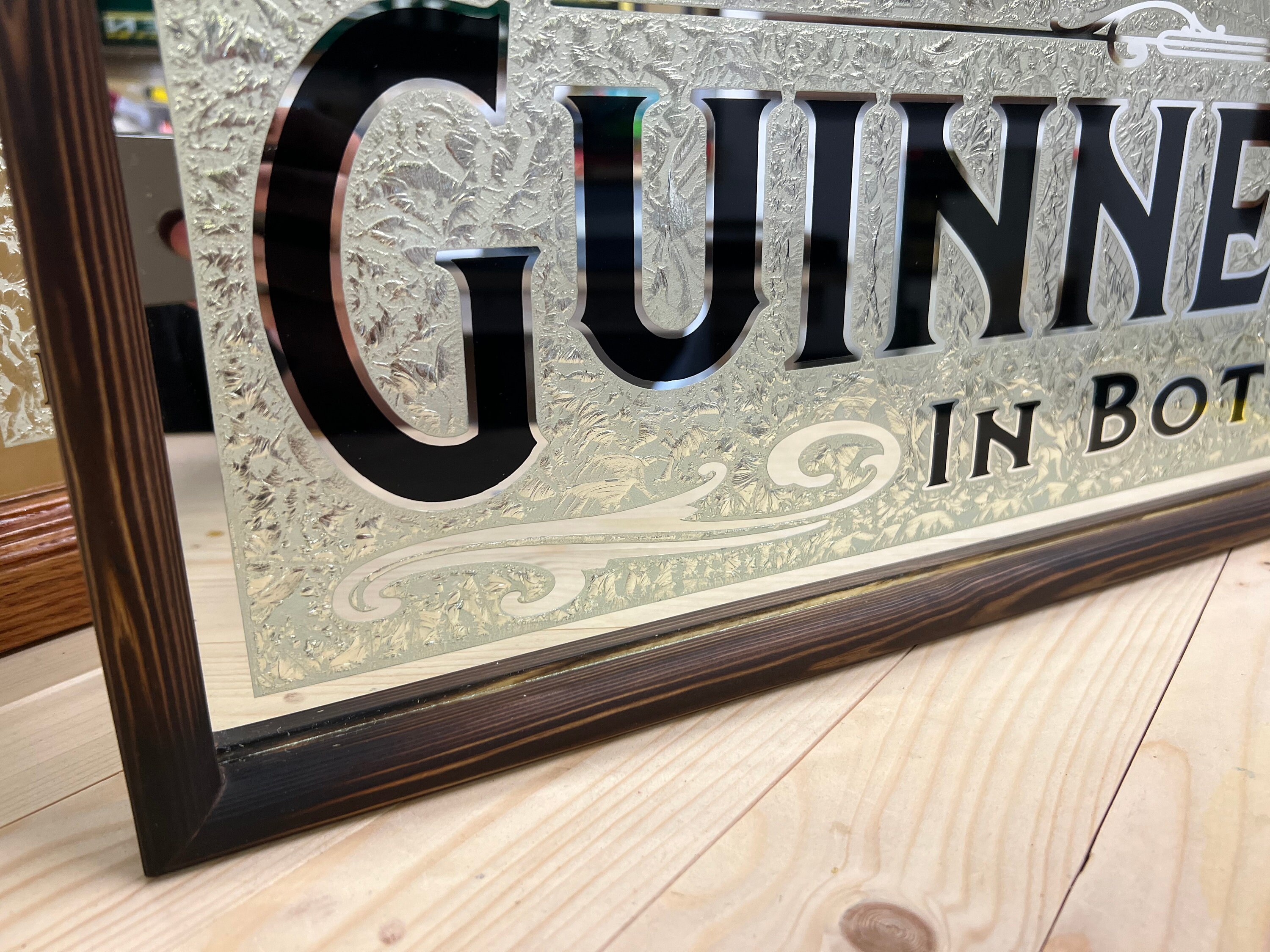 Guinness in Bottle , Glue Chipped , Reverse Painted , Gold Leaf Bar ...