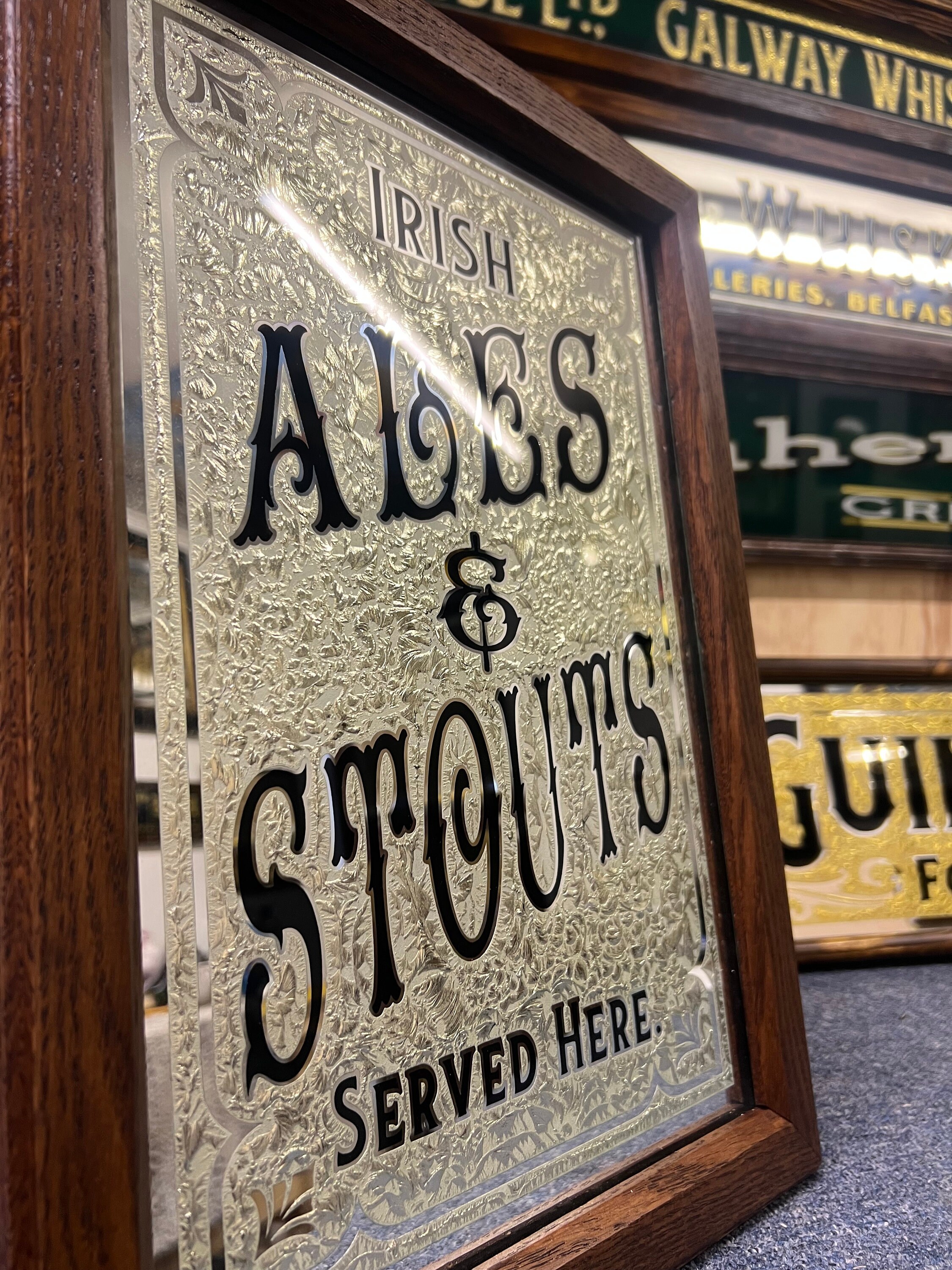 Irish Ales and Stouts Served Here , Glue Chipped , Reverse Painted ...