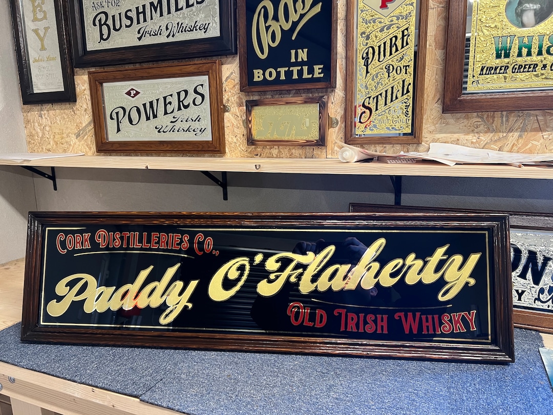 Paddy O Flaherty Old Irish Whisky Reverse Painted Goldleaf Pub / Bar ...