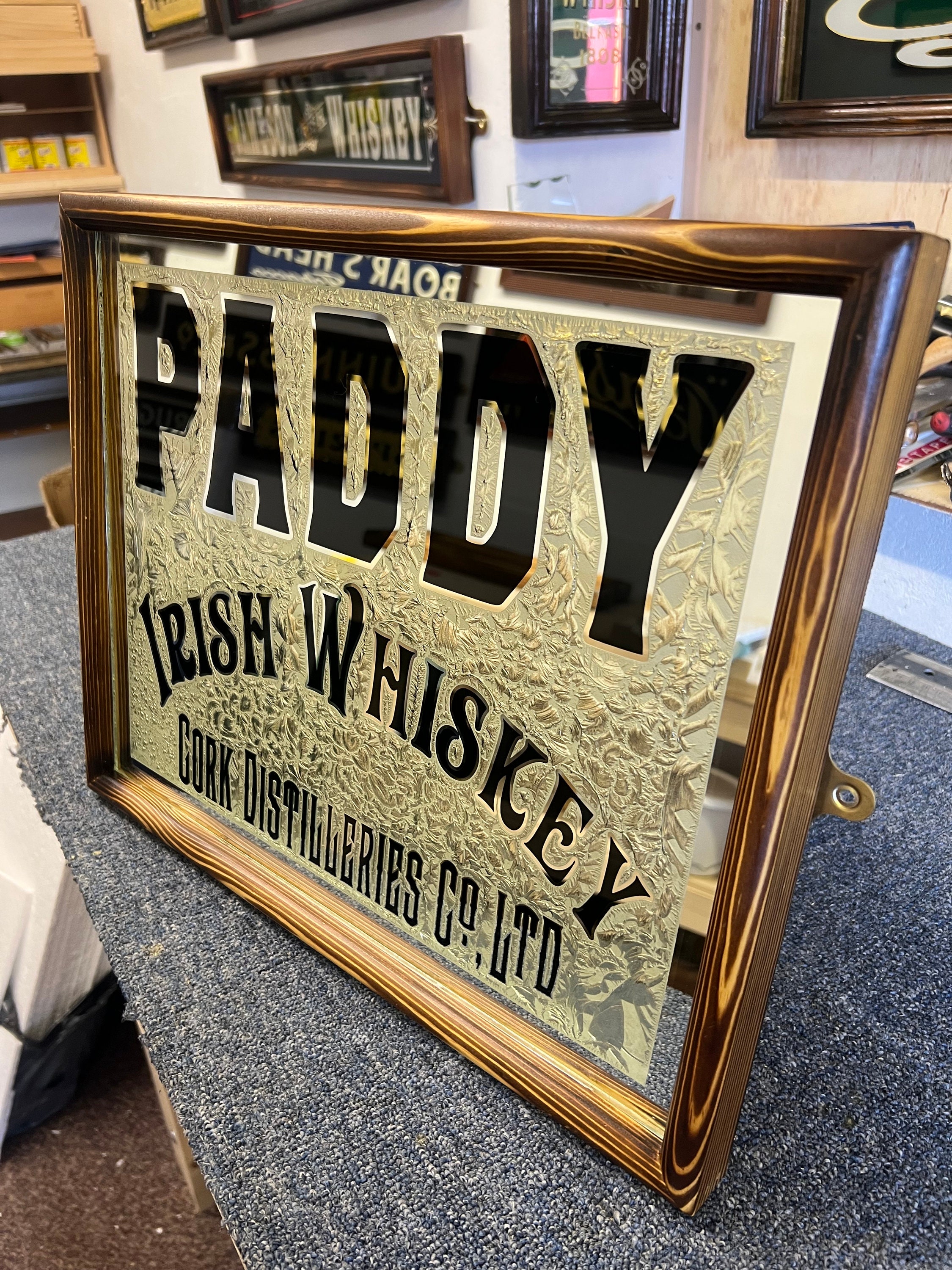 Paddy Irish Whiskey Glue Chipped , Reverse Painted Pub Mirror Sign. - Etsy