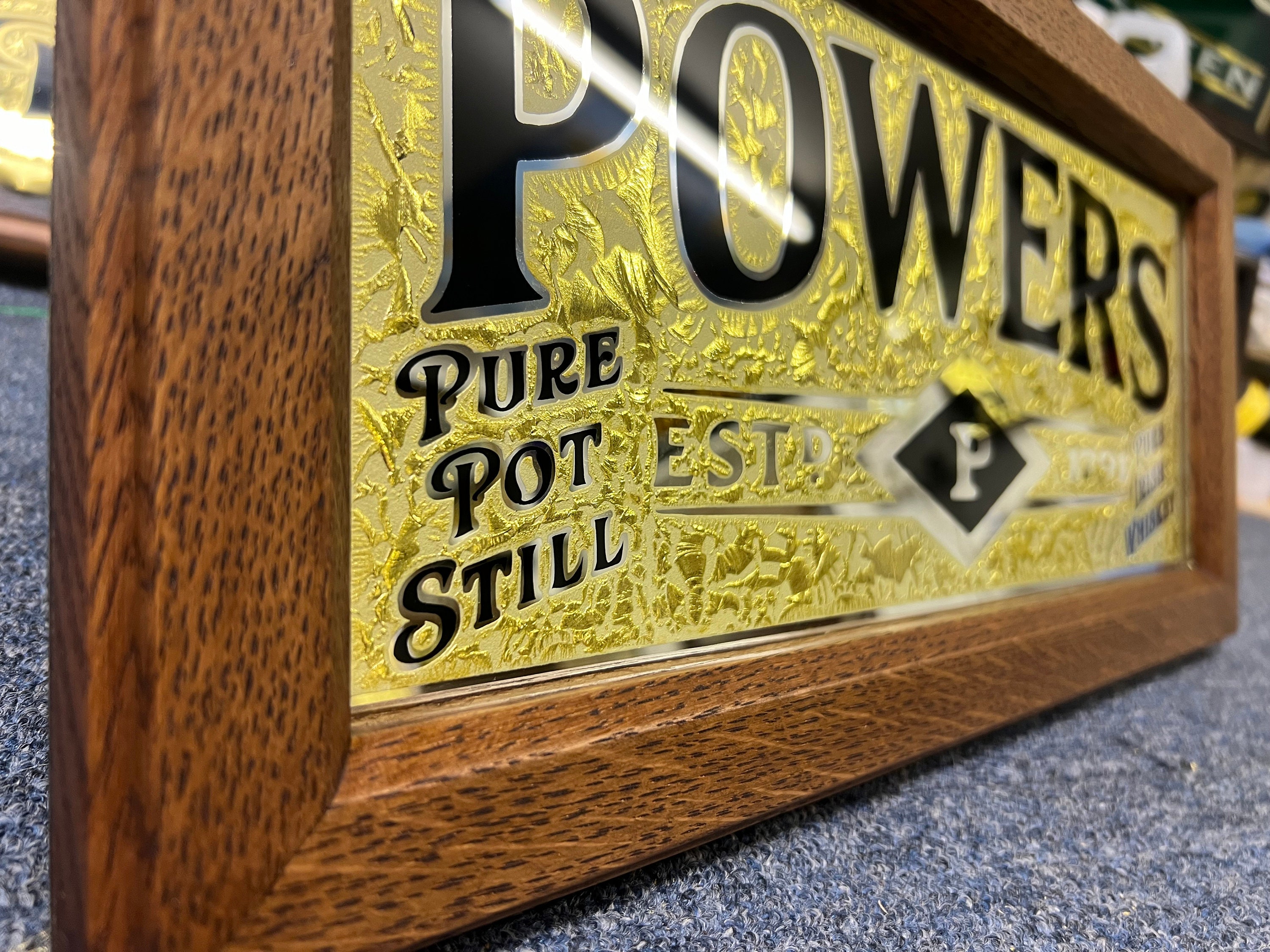 Powers Irish Whiskey , Glue Chipped / Gold Leaf / Bar / Pub / Mancave ...