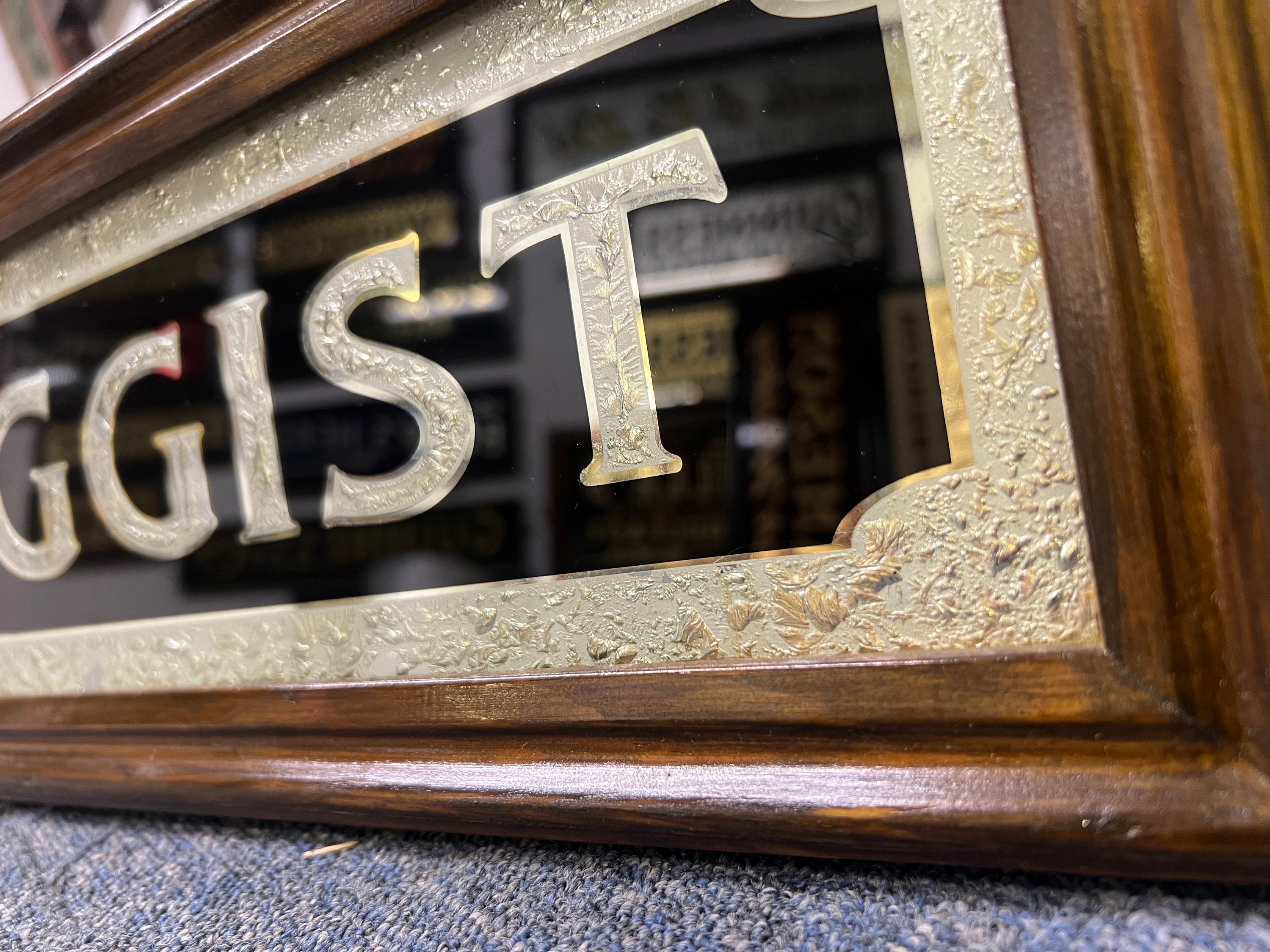 Vintage Style Reverse Painted and Glue Chipped Glass Sign Displaying ...
