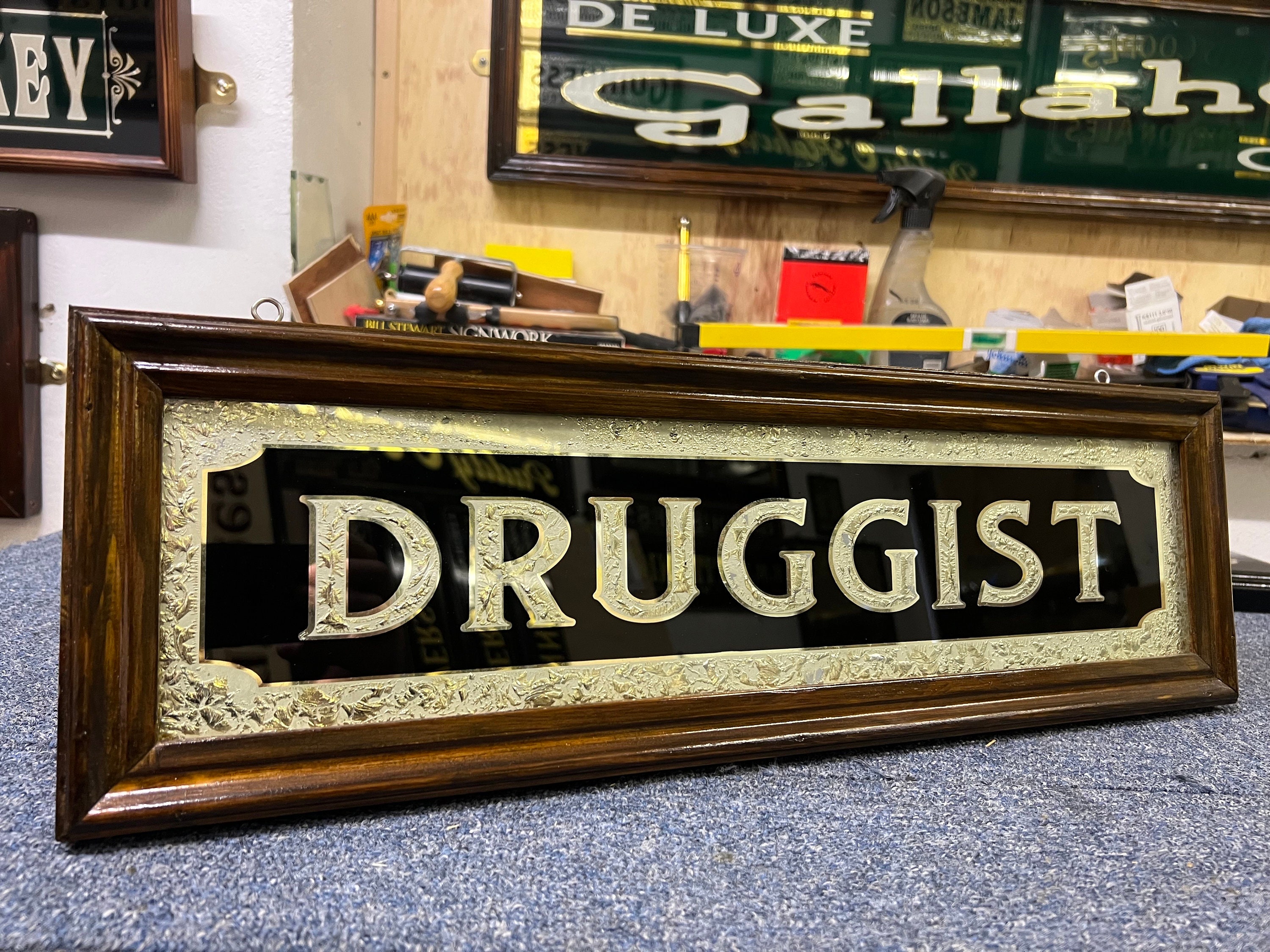Vintage Style Reverse Painted and Glue Chipped Glass Sign Displaying ...