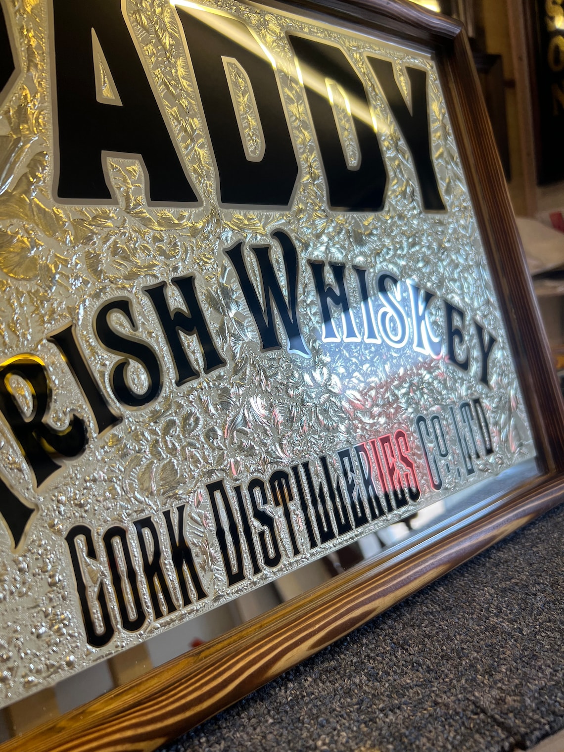 Paddy Irish Whiskey Glue Chipped , Reverse Painted Pub Mirror Sign. - Etsy