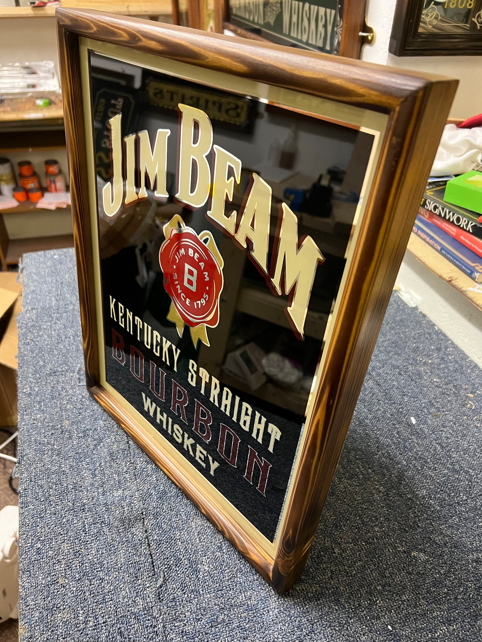 Reverse Painted Bourbon Whiskey Bar Sign, Vintage Style Mancave Decor ...