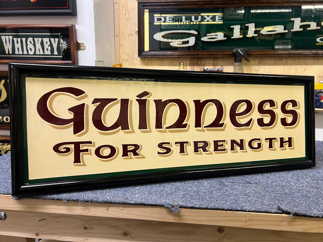 Guinness Sign . Guinnes for Strength , Hand Lettered Wooden Pub , Bar ...