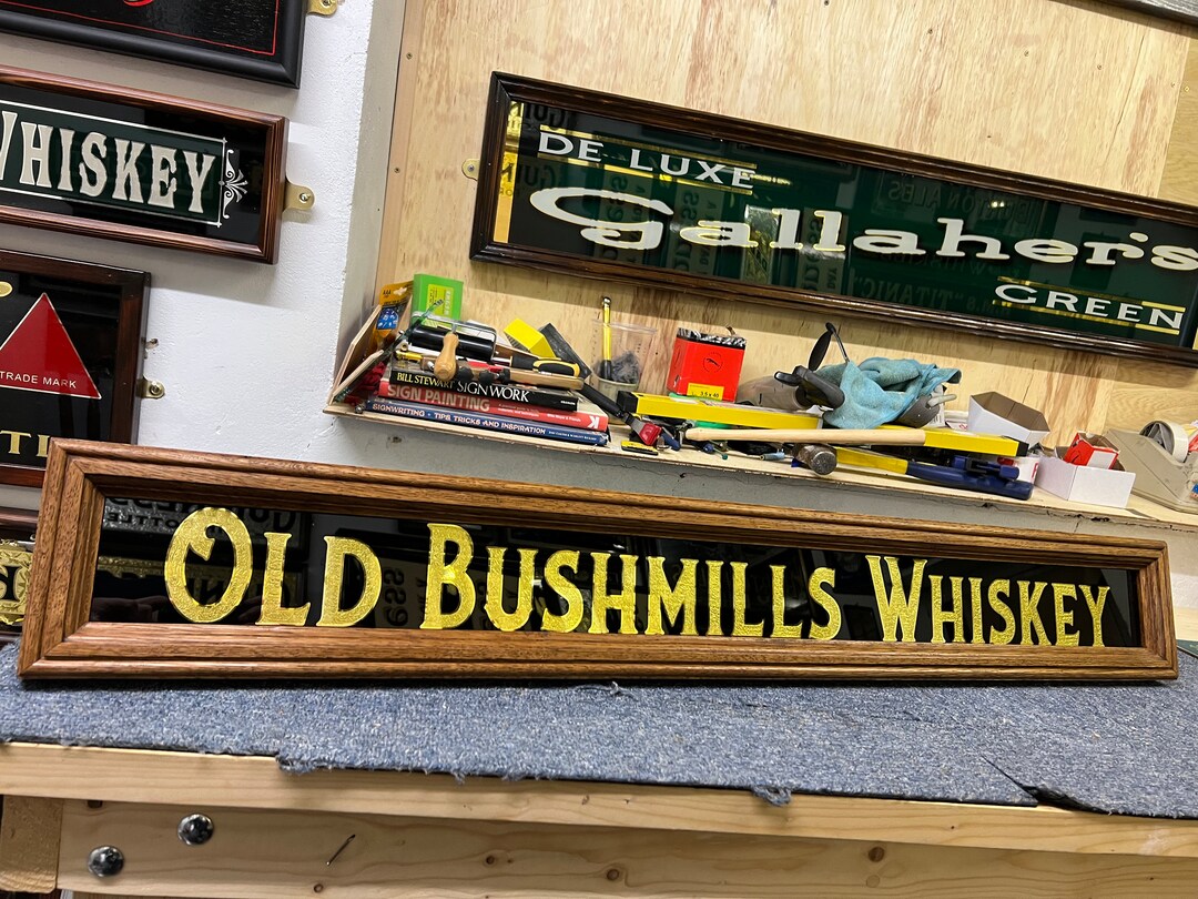 Old Bushmills Whiskey , Reverse Painted a Gilded Pub / Bar / Home Bar ...