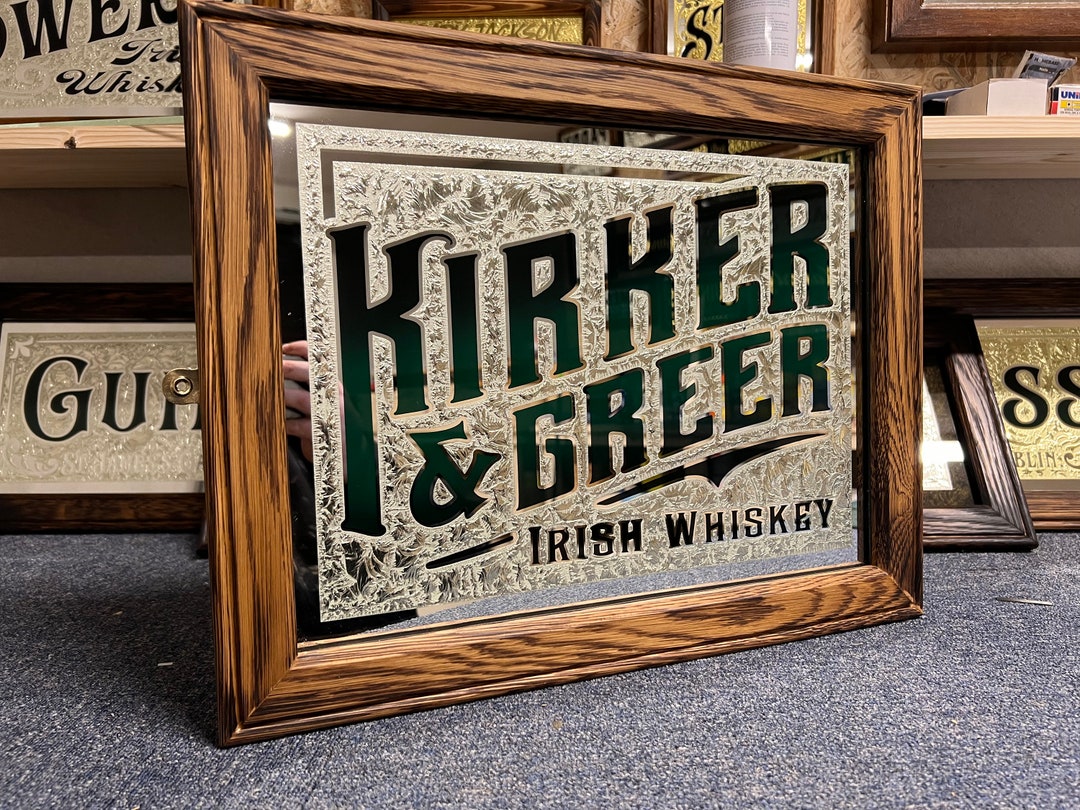 Kirker & Greer Irish Whiskey , Reverse Painted , Glue Chipped Goldleaf ...