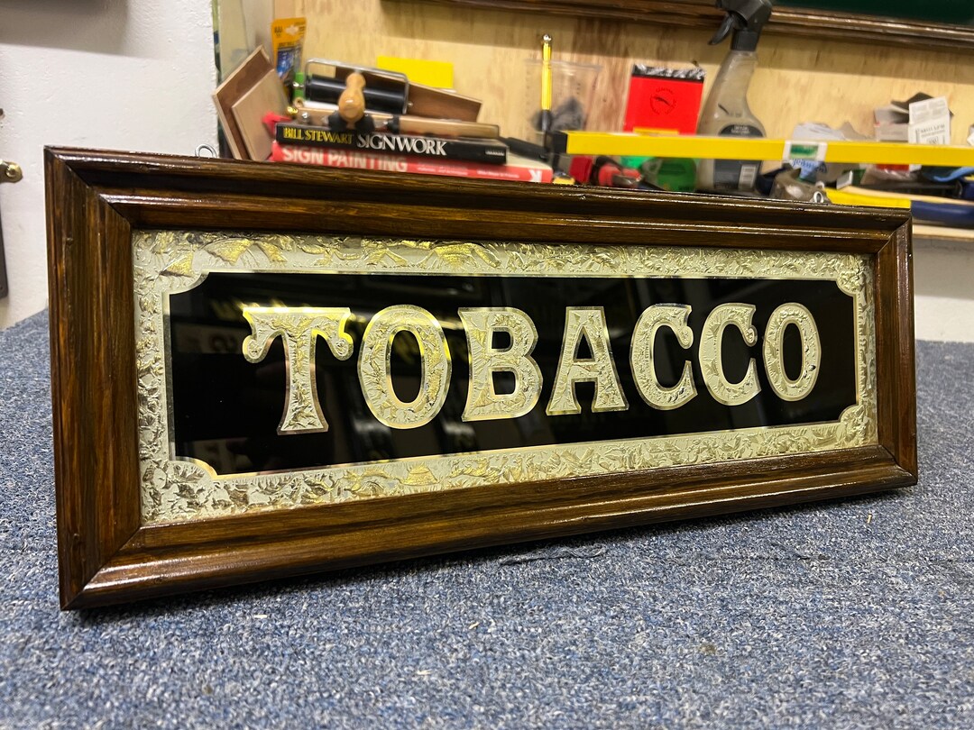 Tobacco , Reverse Painted , Glue Chipped and Gilded Glass Sign . - Etsy