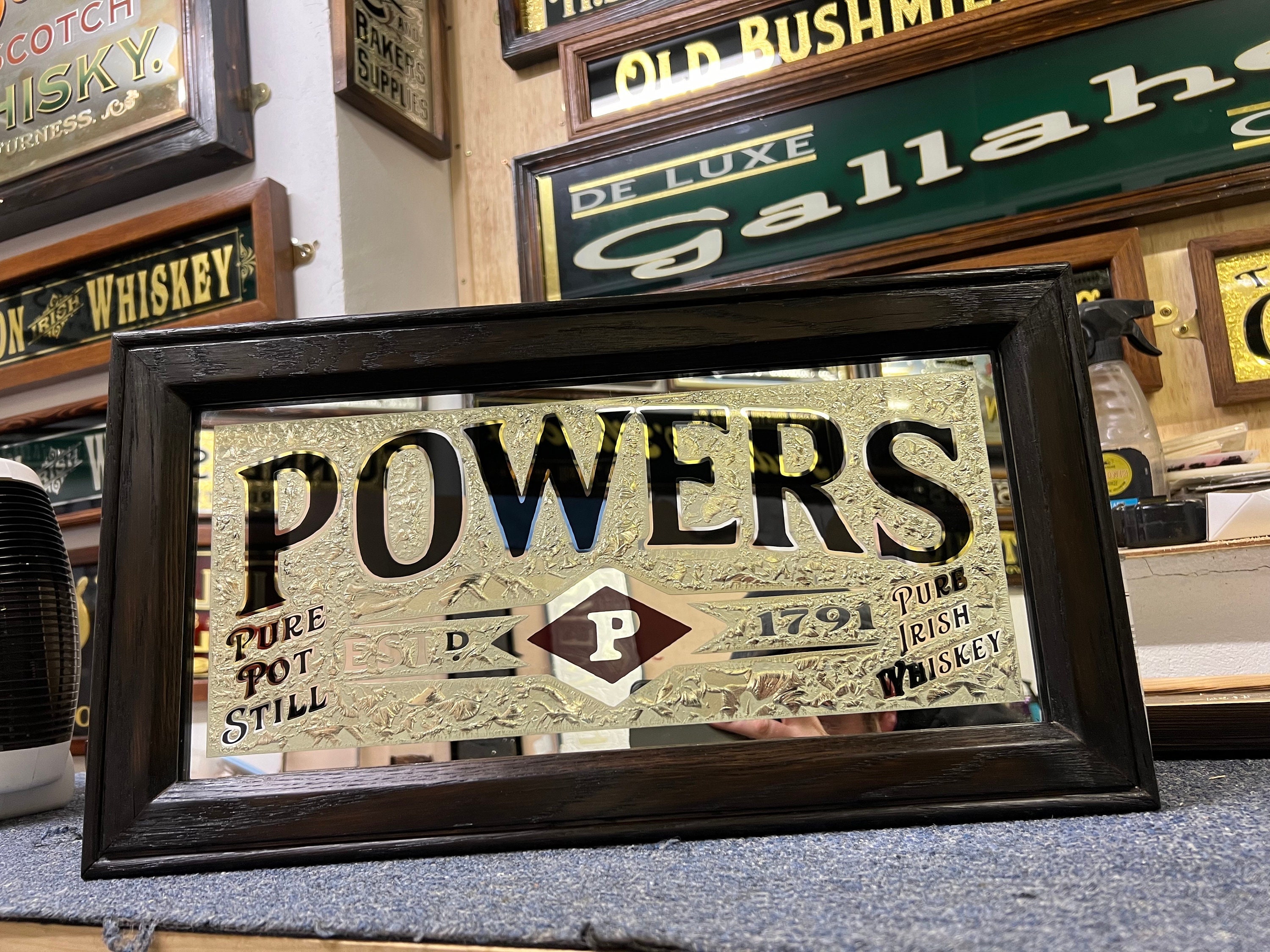 Powers Irish Whiskey , Glue Chipped / Gold Leaf / Bar / Pub / Mancave ...