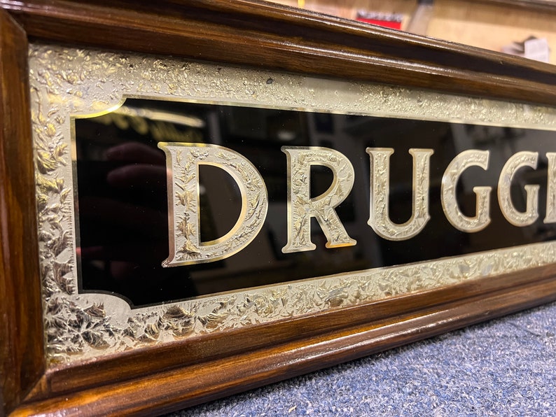 Vintage Style Reverse Painted and Glue Chipped Glass Sign Displaying ...