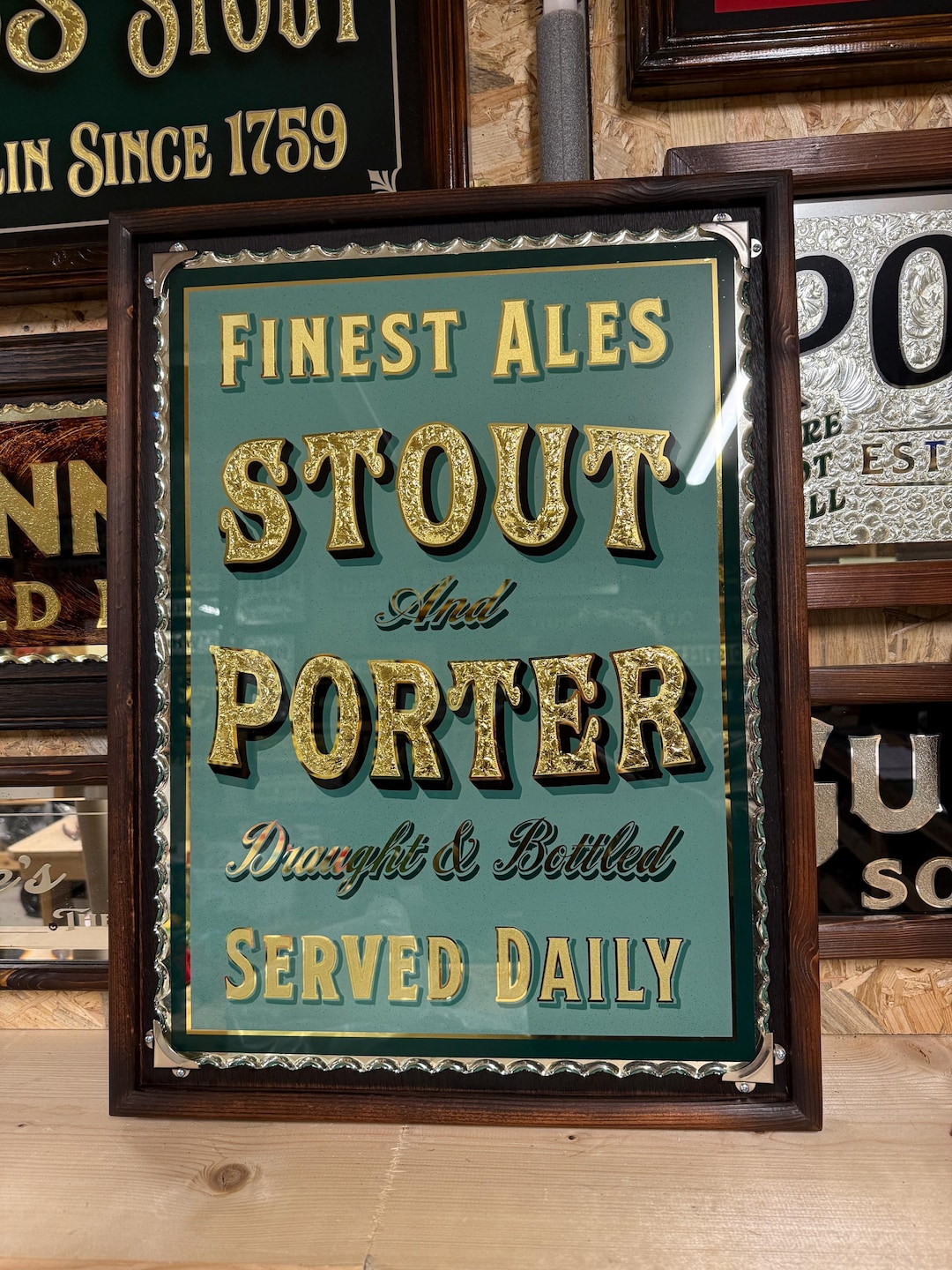 Gold Leaf Bar Mirror: Reverse Painted Pub Sign With Handmade Frame - Etsy