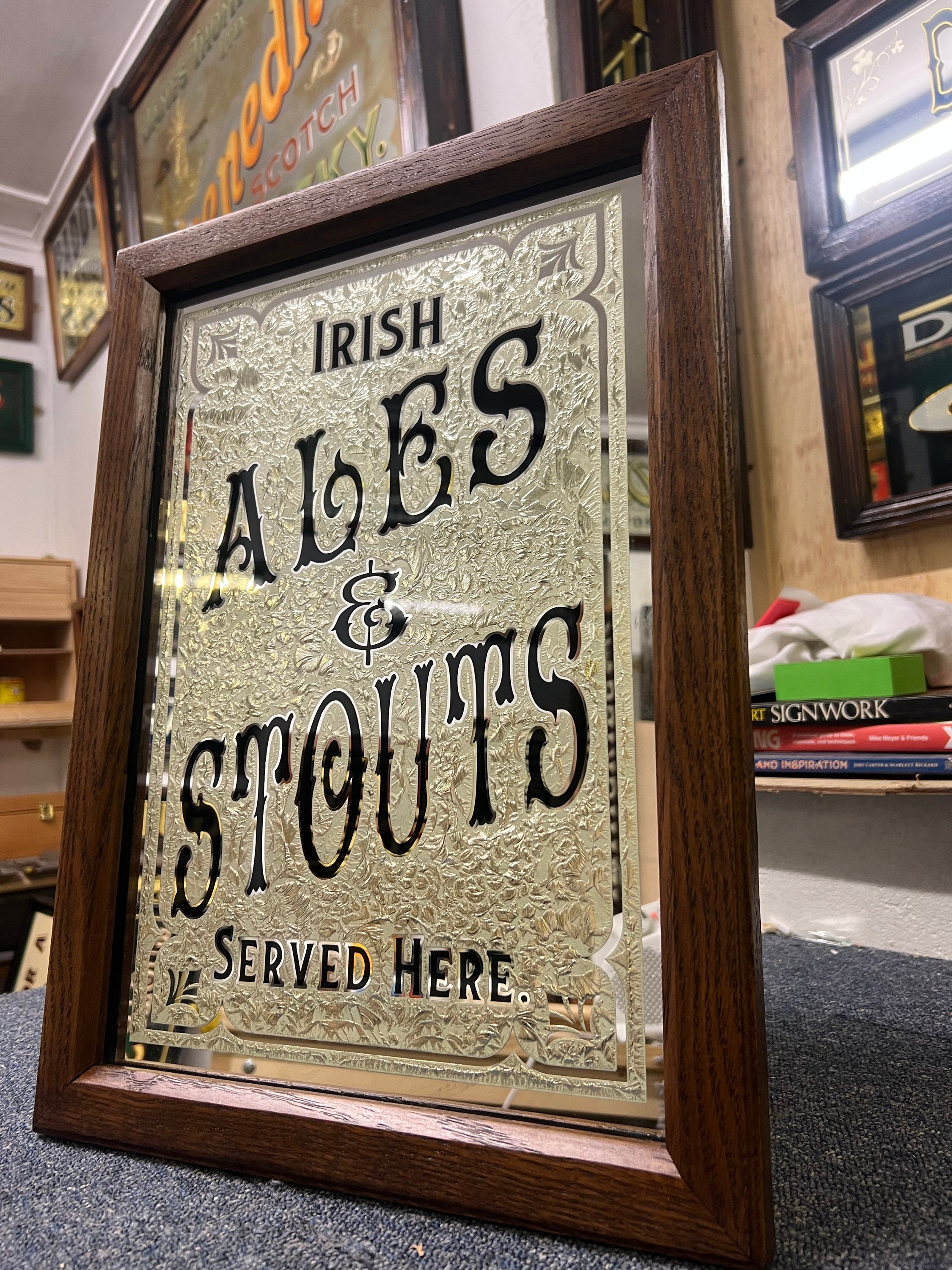 Irish Ales and Stouts Served Here , Glue Chipped , Reverse Painted ...