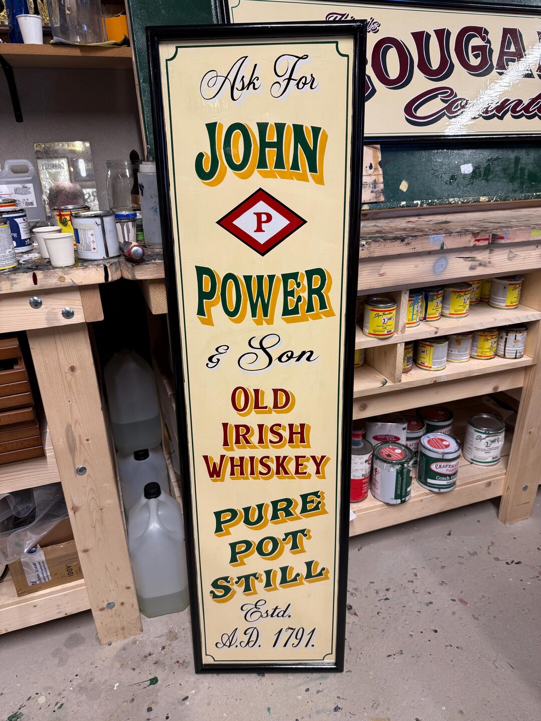 John Power & Son Old Irish Whiskey Hand-lettered Wooden Pub/bar Sign ...