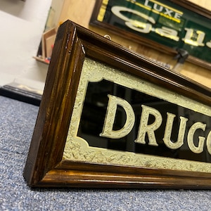 Vintage Style Reverse Painted and Glue Chipped Glass Sign Displaying ...