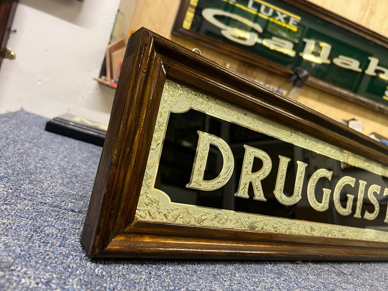 Vintage Style Reverse Painted and Glue Chipped Glass Sign Displaying ...