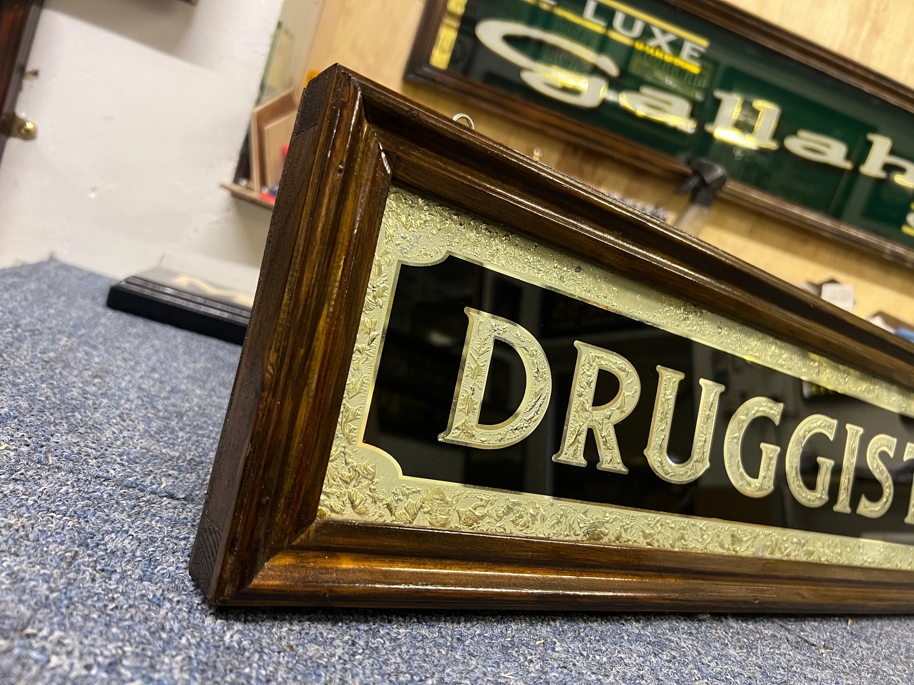 Vintage Style Reverse Painted and Glue Chipped Glass Sign Displaying ...