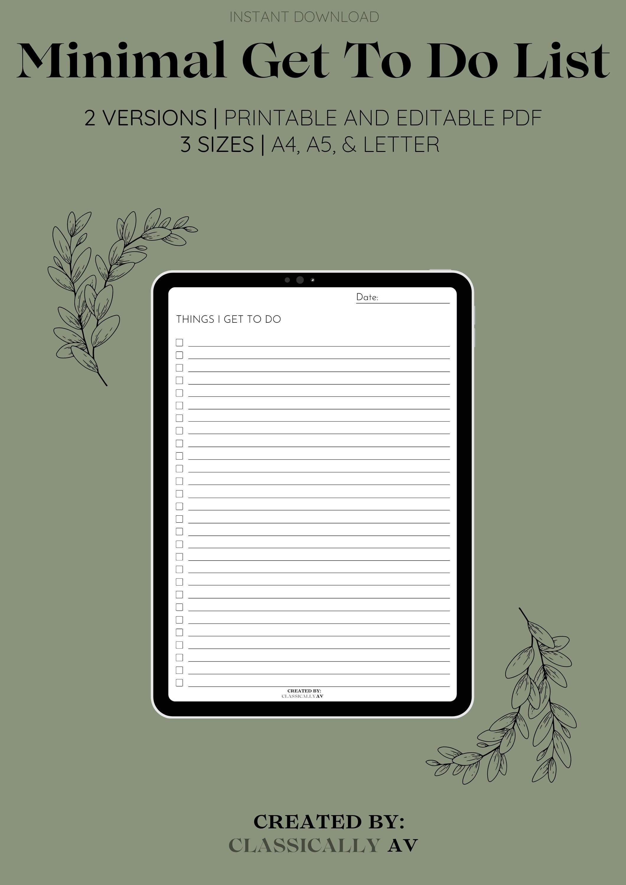 Get to Do List, Printable, Canva Template, To-do List, Minimalist List ...