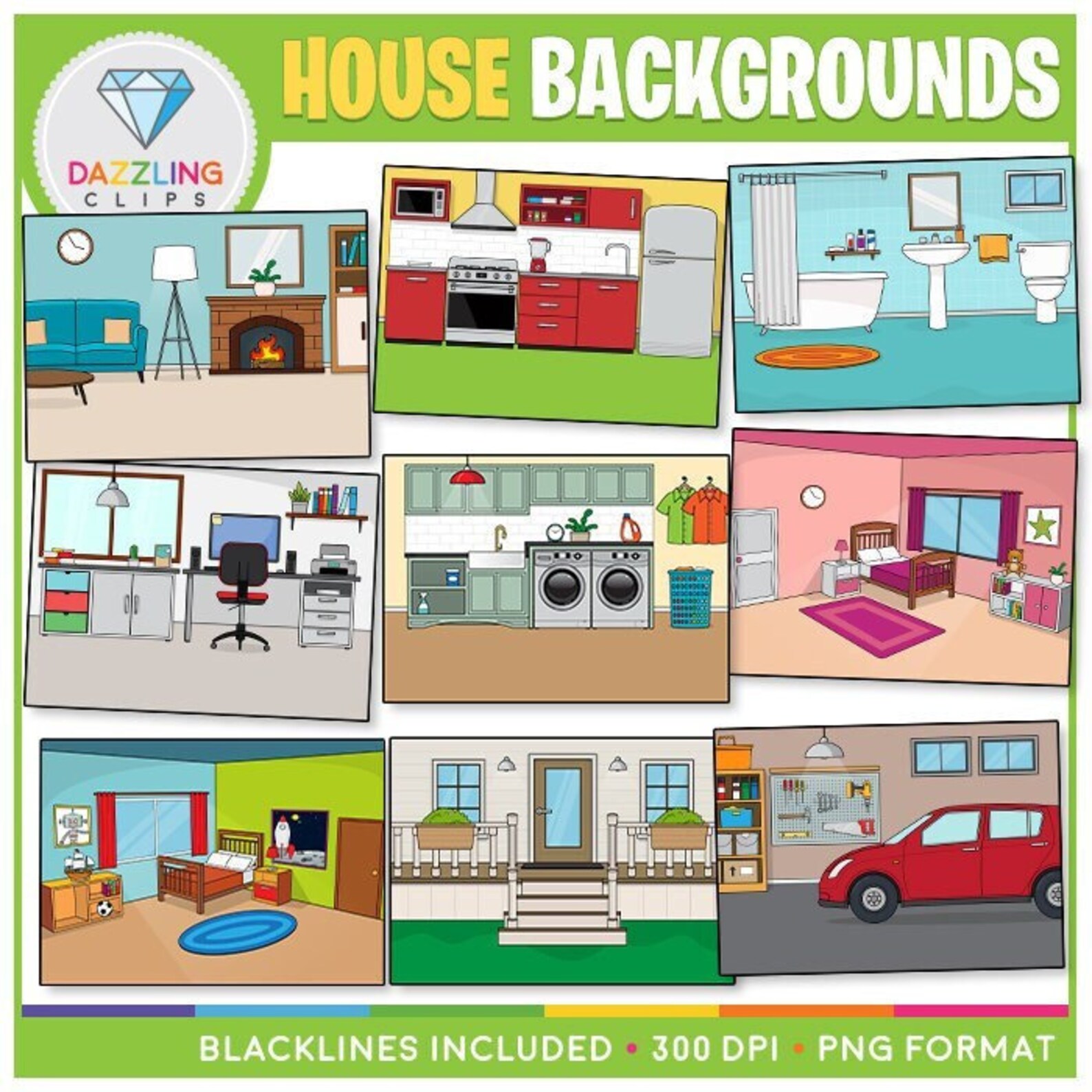 Rooms of the House Backgrounds Clip Art - for Boom Cards! Powerpoint ...