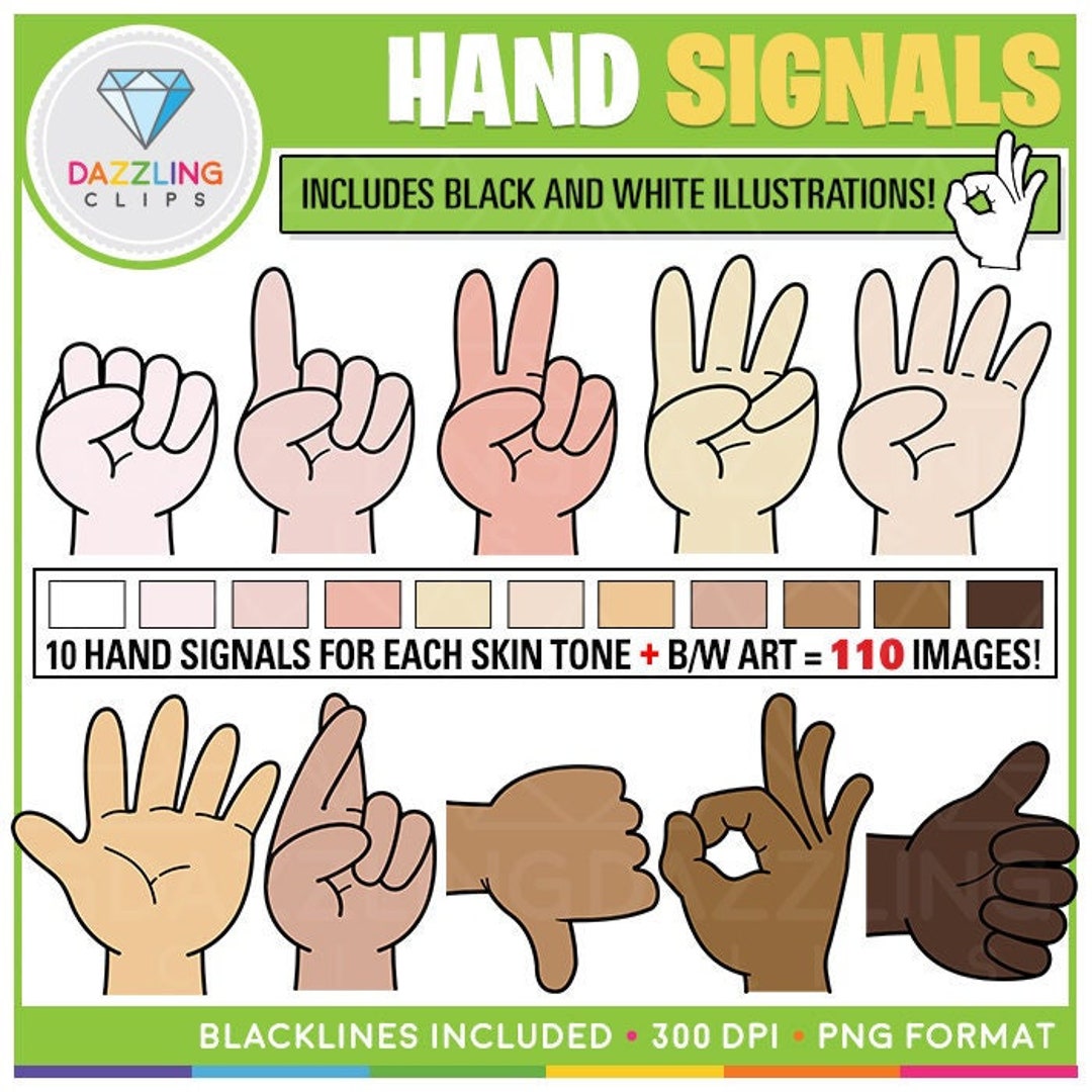 Hand Signals in Multicultural Skin Tones Clip Art - Instant Download ...